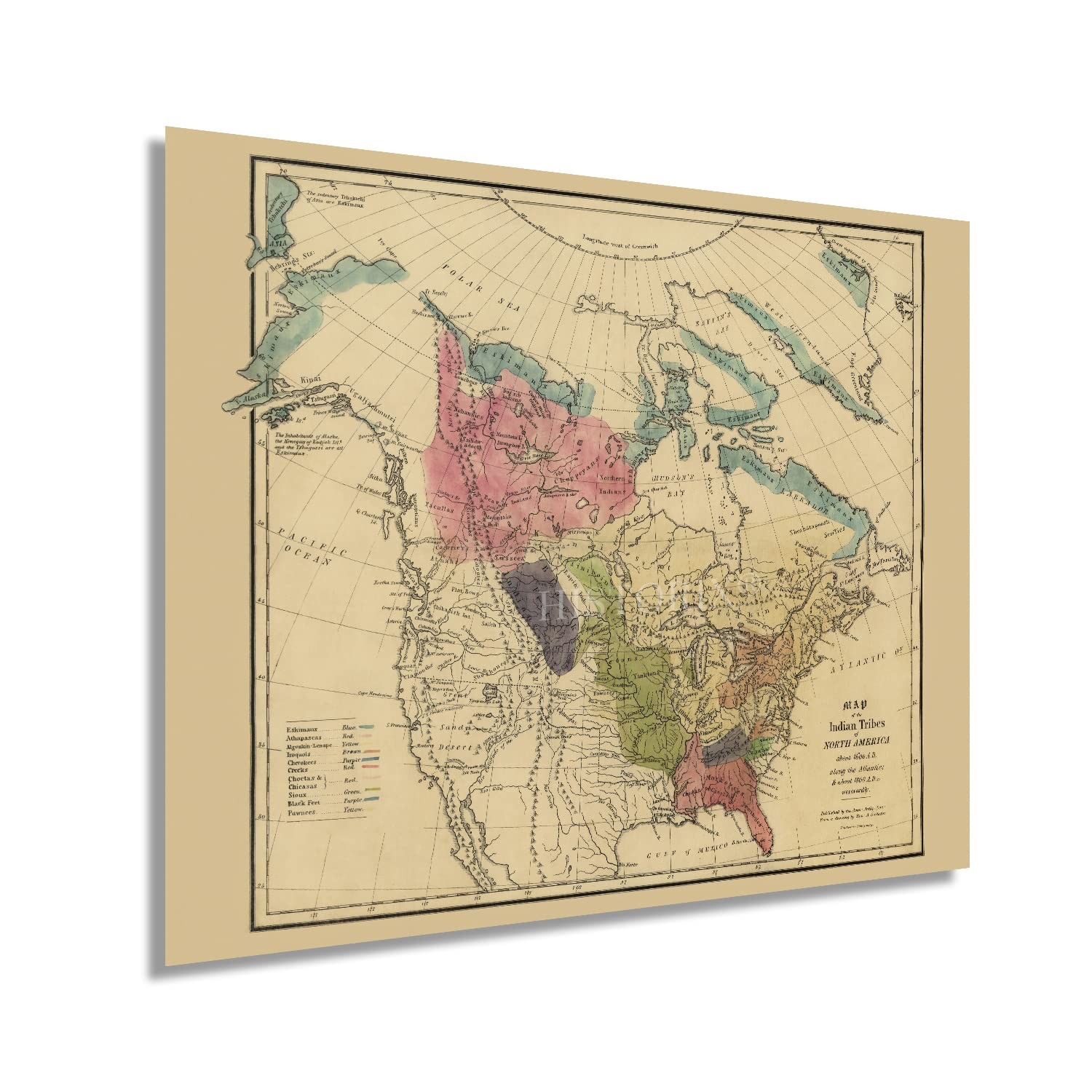 HISTORIX Vintage 1836 Native American History Map - 24x30 Inch Vintage ...