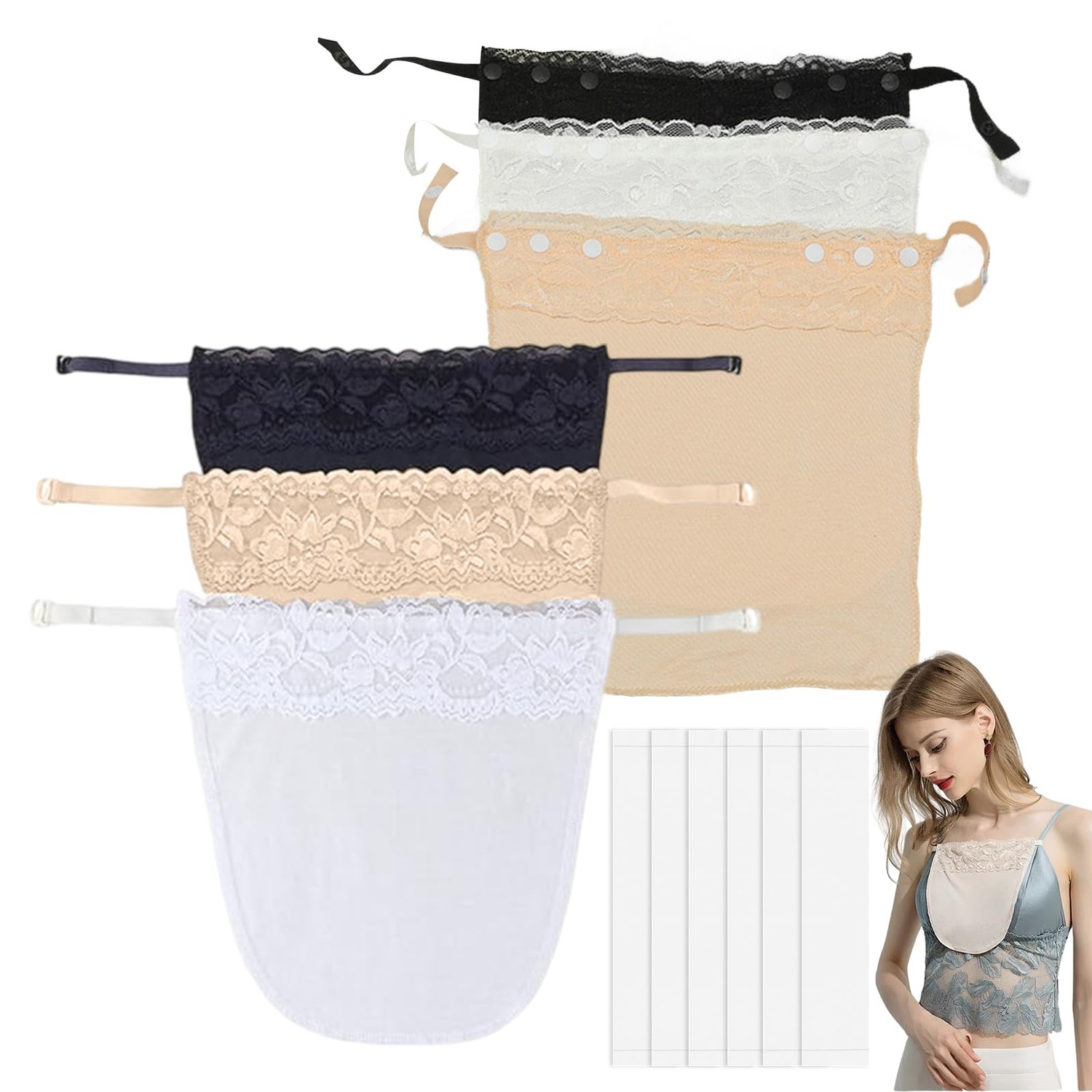 Modesty Panels for Low Cut Tops, 6PCS Lady Lace Clip-on Mock Camisole ...