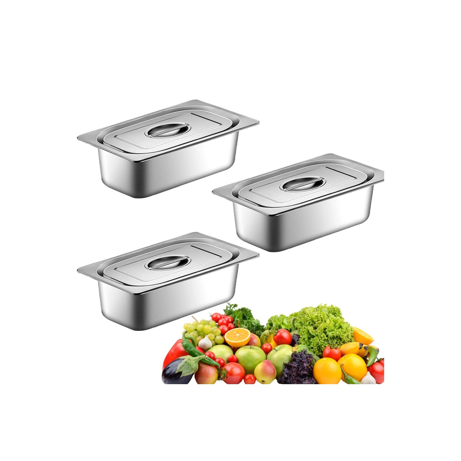 Breading Bowls Set of 3 GN Containers with Lid, Gastronorm Container ...