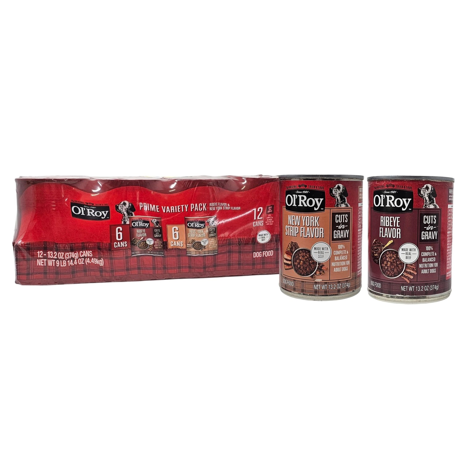 Ol' Roy Prime Variety Pack Ribeye and New York Strip Wet Dog Food, Pack ...