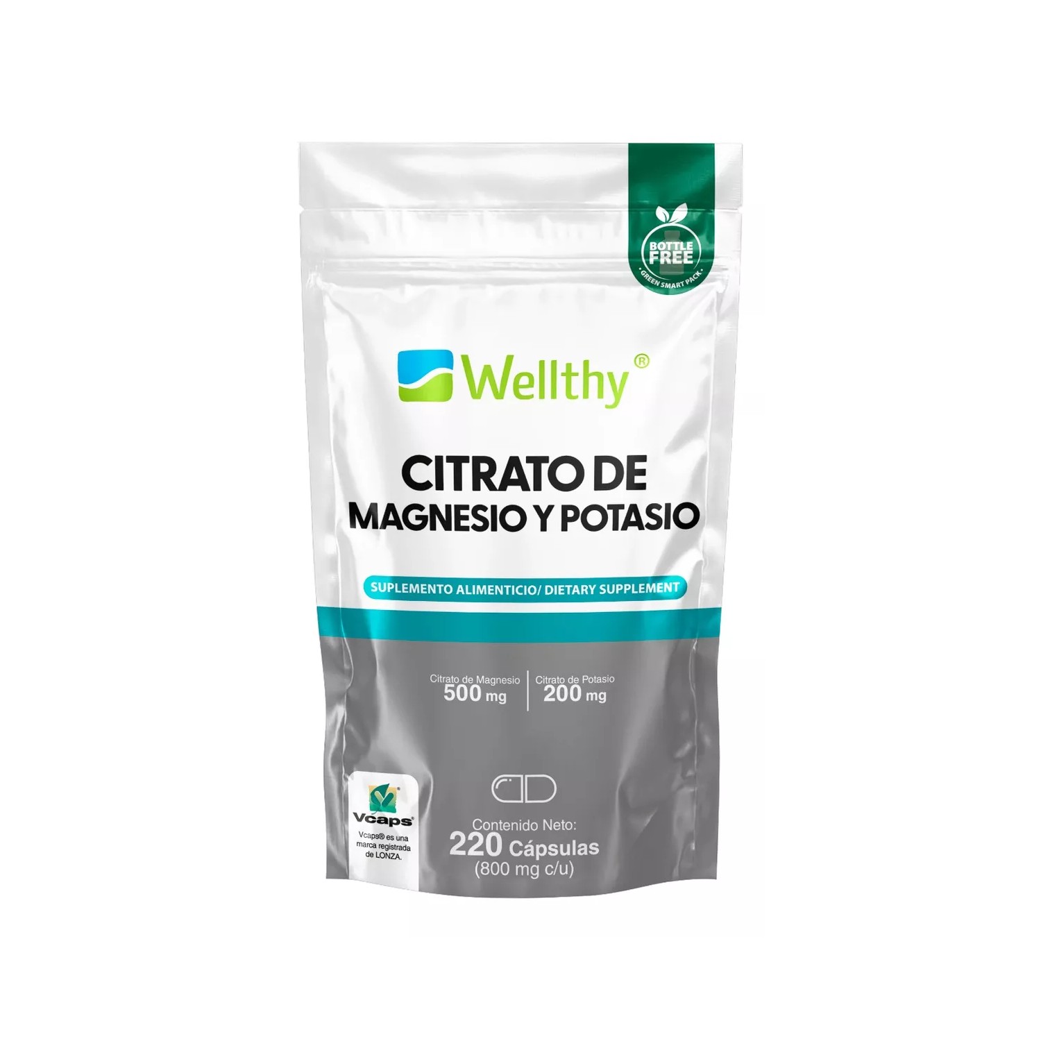 Wellthy Citrato De Magnesio Y Potasio 220 Caps 800mg C/u Wellthy - ibspot.com