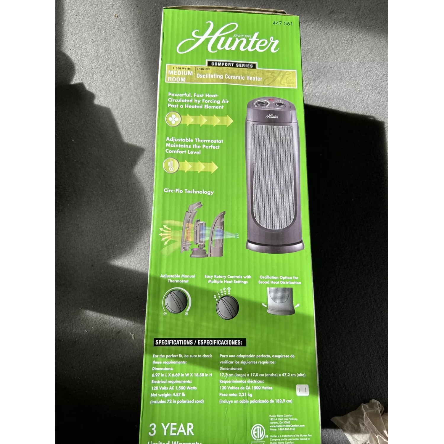 Hunter 30" 1500 W Electric Tower Heater - Black New In Factory Box ...