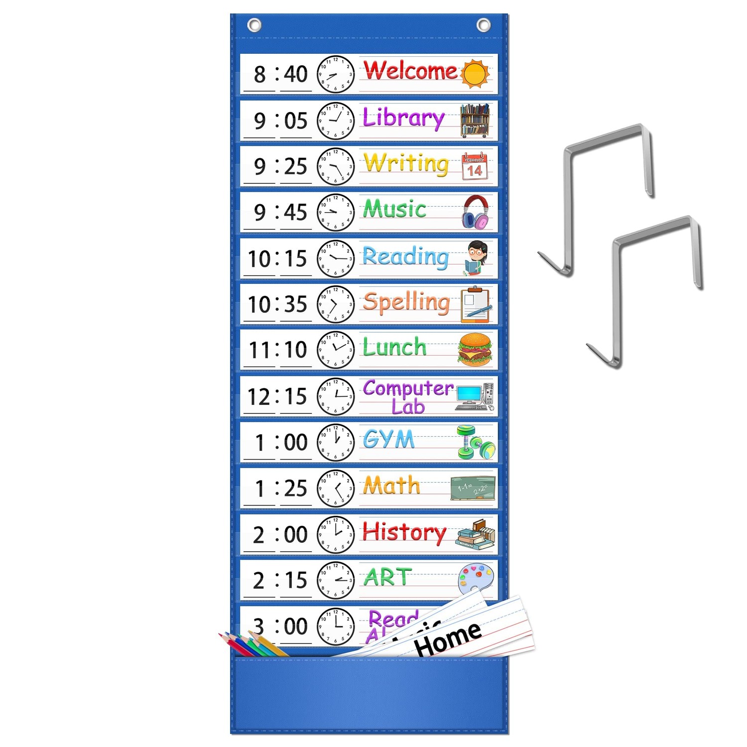 AKAYOK Daily Schedule Pocket Chart, 13+1 Pocket Visual Schedule Chart ...