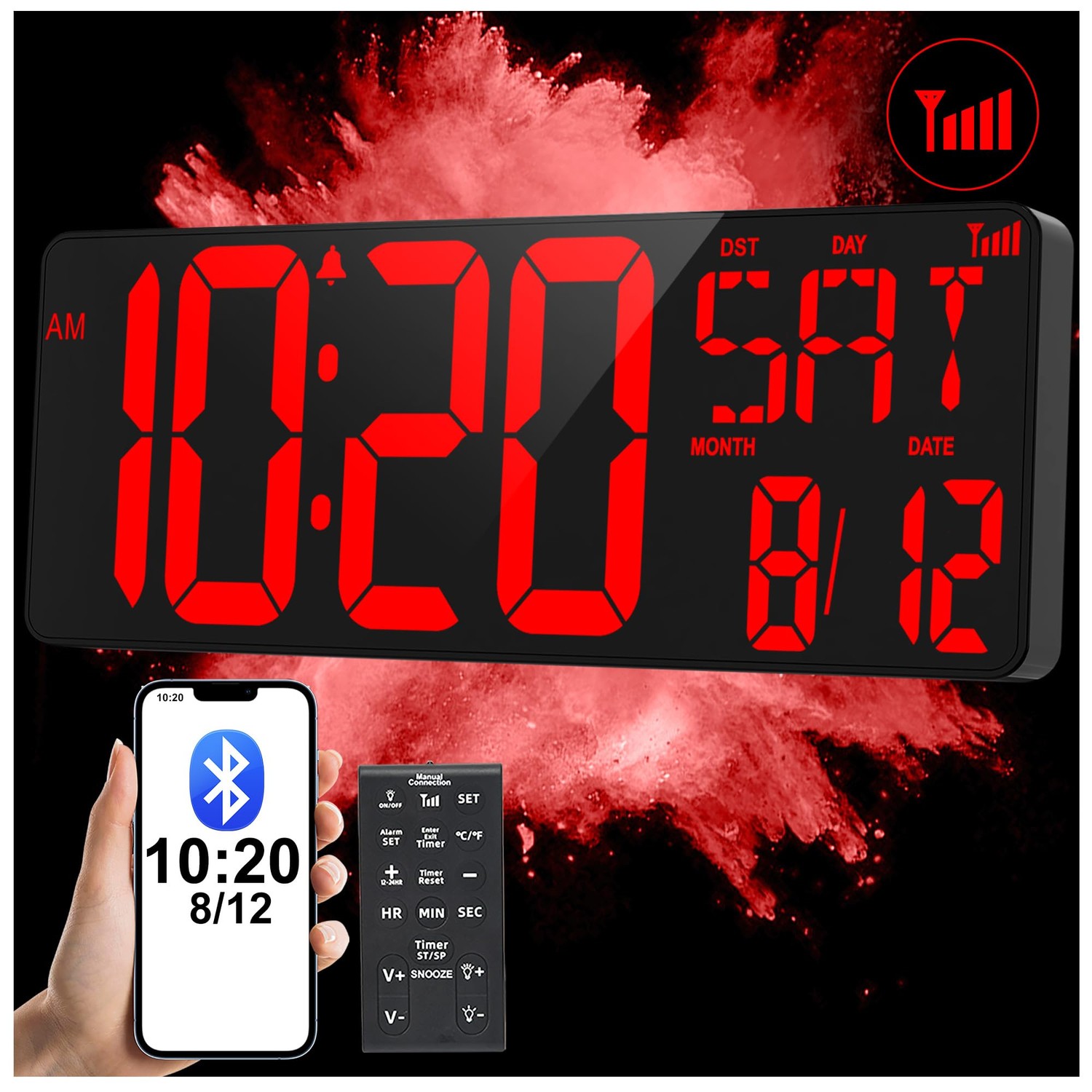 XREXS 17.2" Large Digital Wall Clock Bluetooth Sync Time, Precise ...