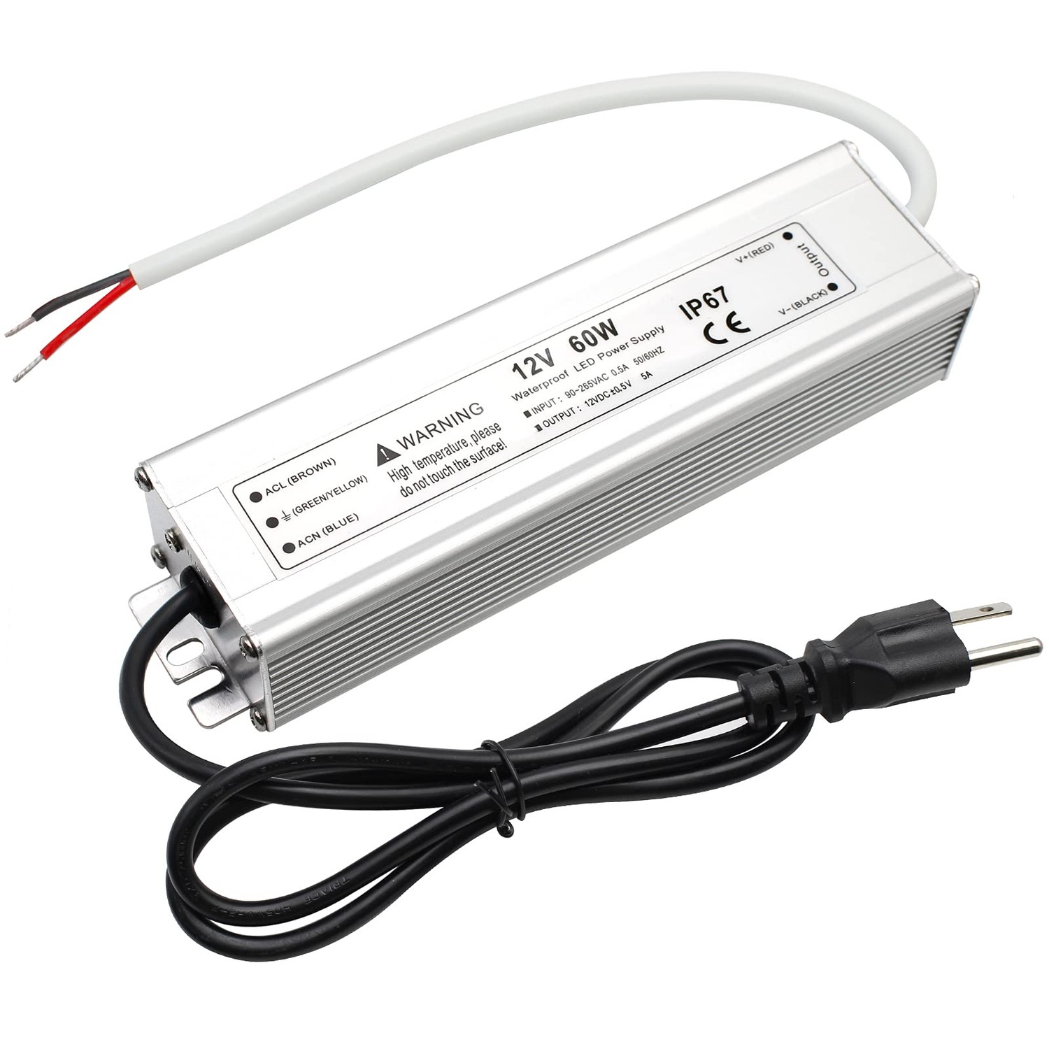Bingotec 60W 12 Volt LED Power Supply, Waterproof IP67 LED Driver, 110V ...
