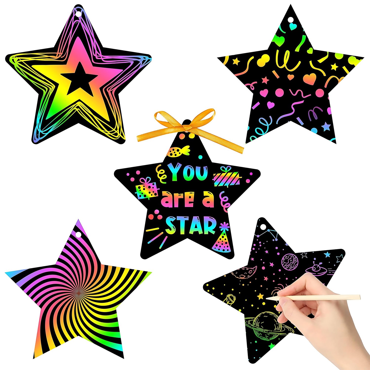 Magic Star Scratch Art Paper Set – 12PCS Rainbow Scratch Cards for Kids ...