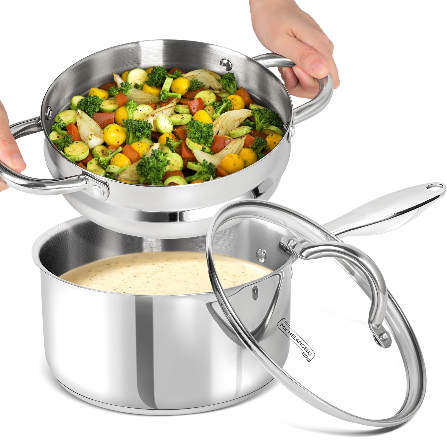MICHELANGELO Stainless Steel Sauce Pan with Lid, 3 Quart Sauce Pan with ...