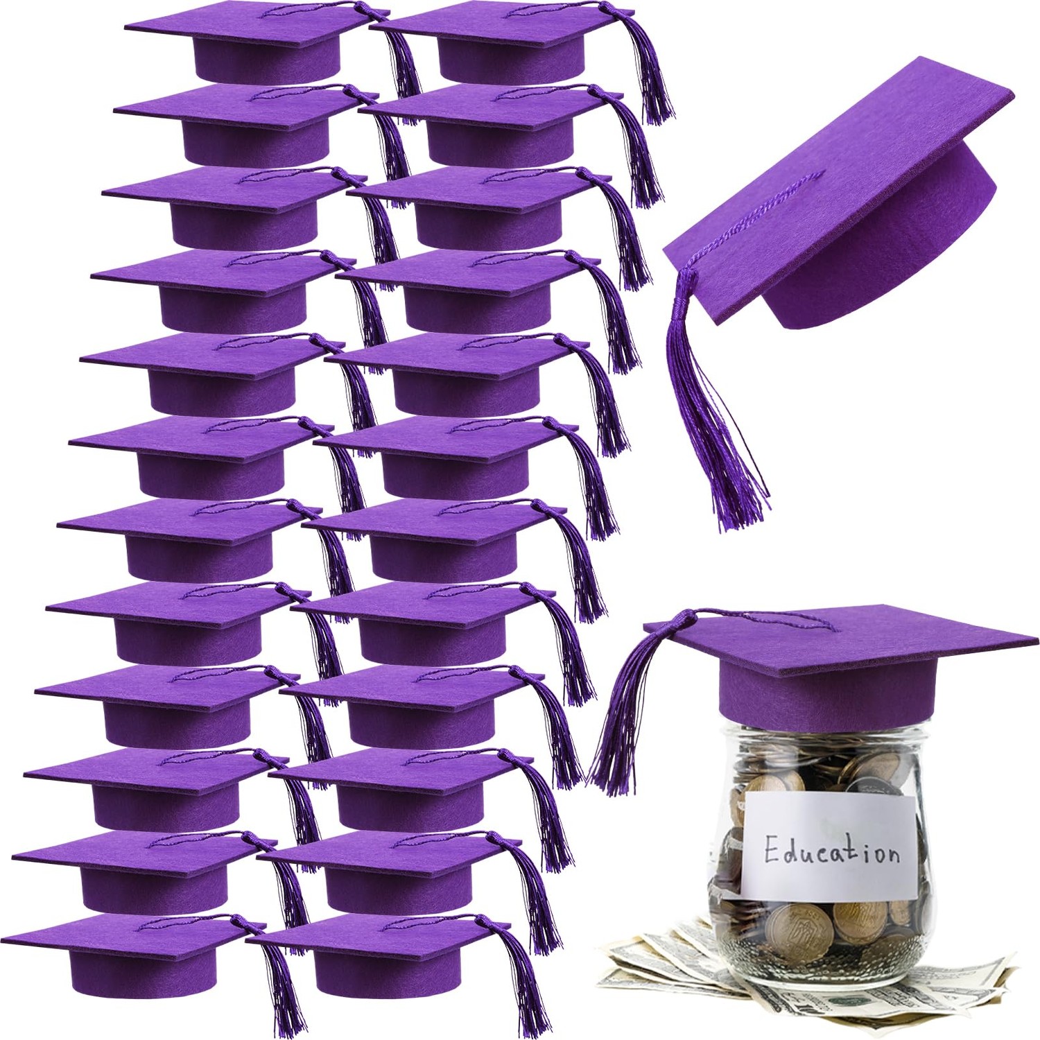 24 Pcs Graduation Cap Decorations Mason Jar Lid with Tassels 4.2 Inch ...