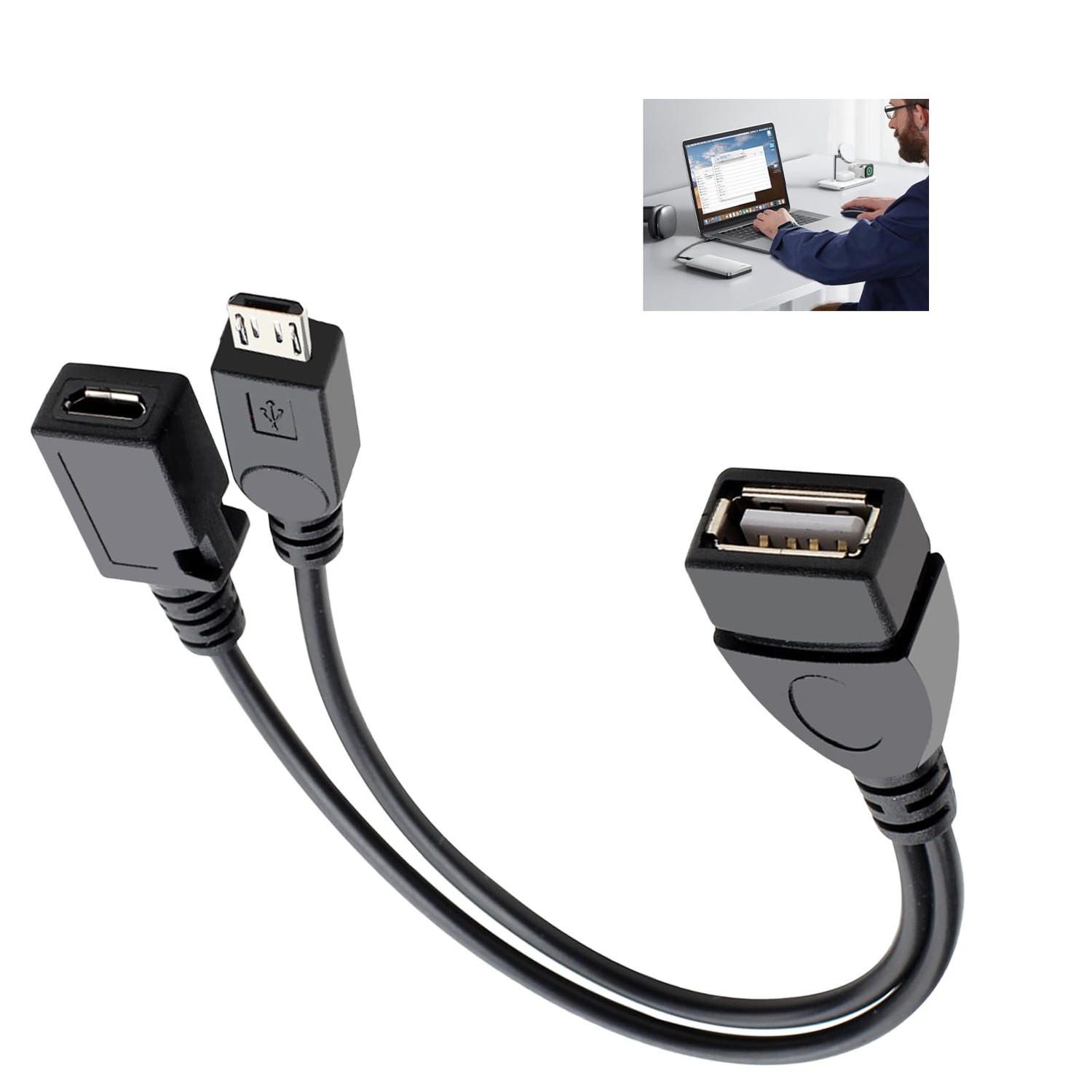 USB Port OTG Adapter, 2-in-1 Micro USB to USB Adapter OTG Power Cable ...