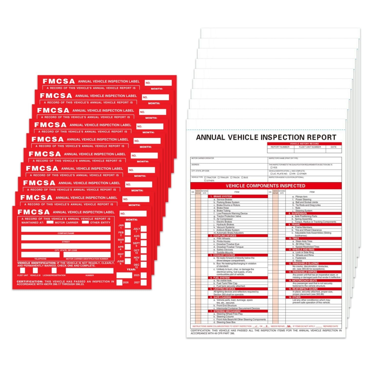 Annual Vehicle Inspection Report Forms 10 Pack with Red FMCSA Labels ...