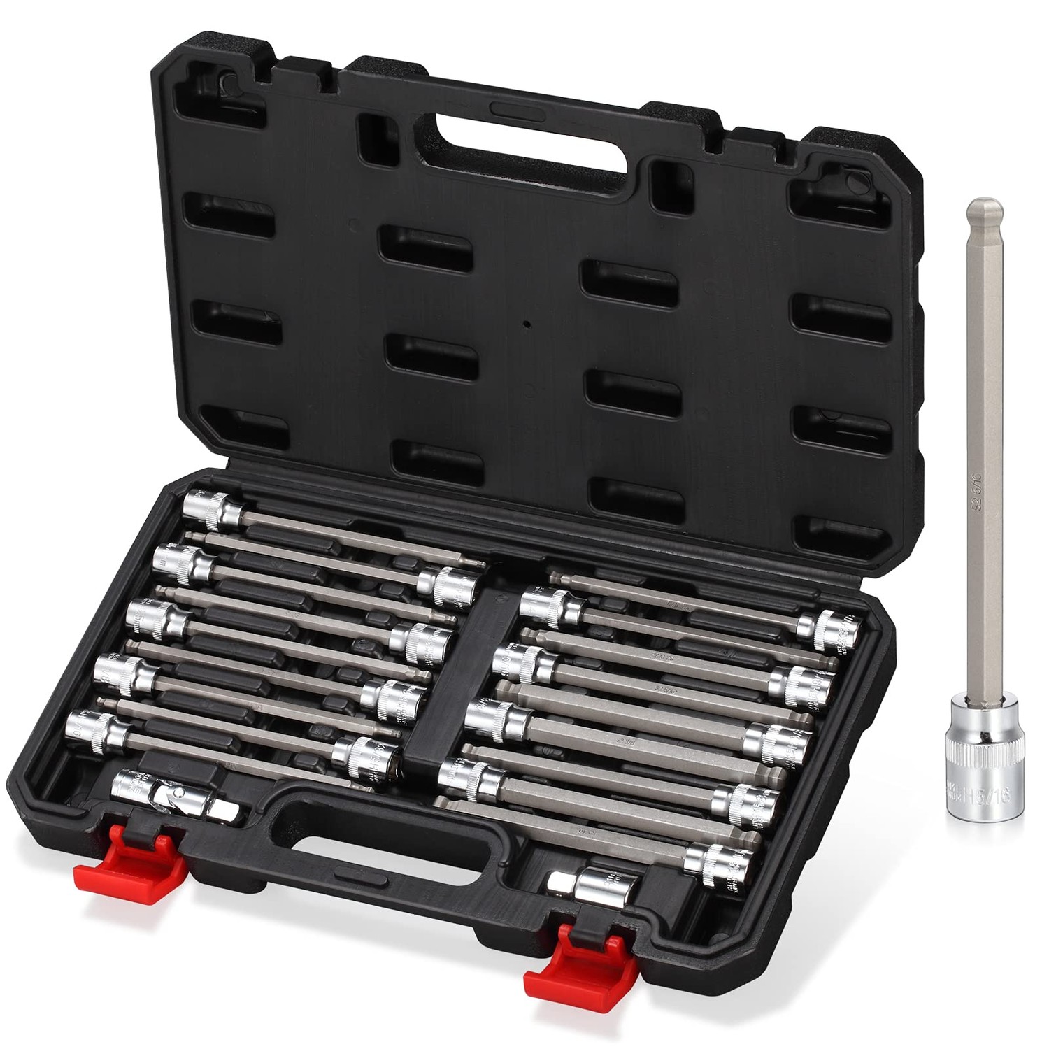 RIMKOLO 3/8 Inch Drive Long Ball End Hex Bit Socket Set,20-Piece SAE ...