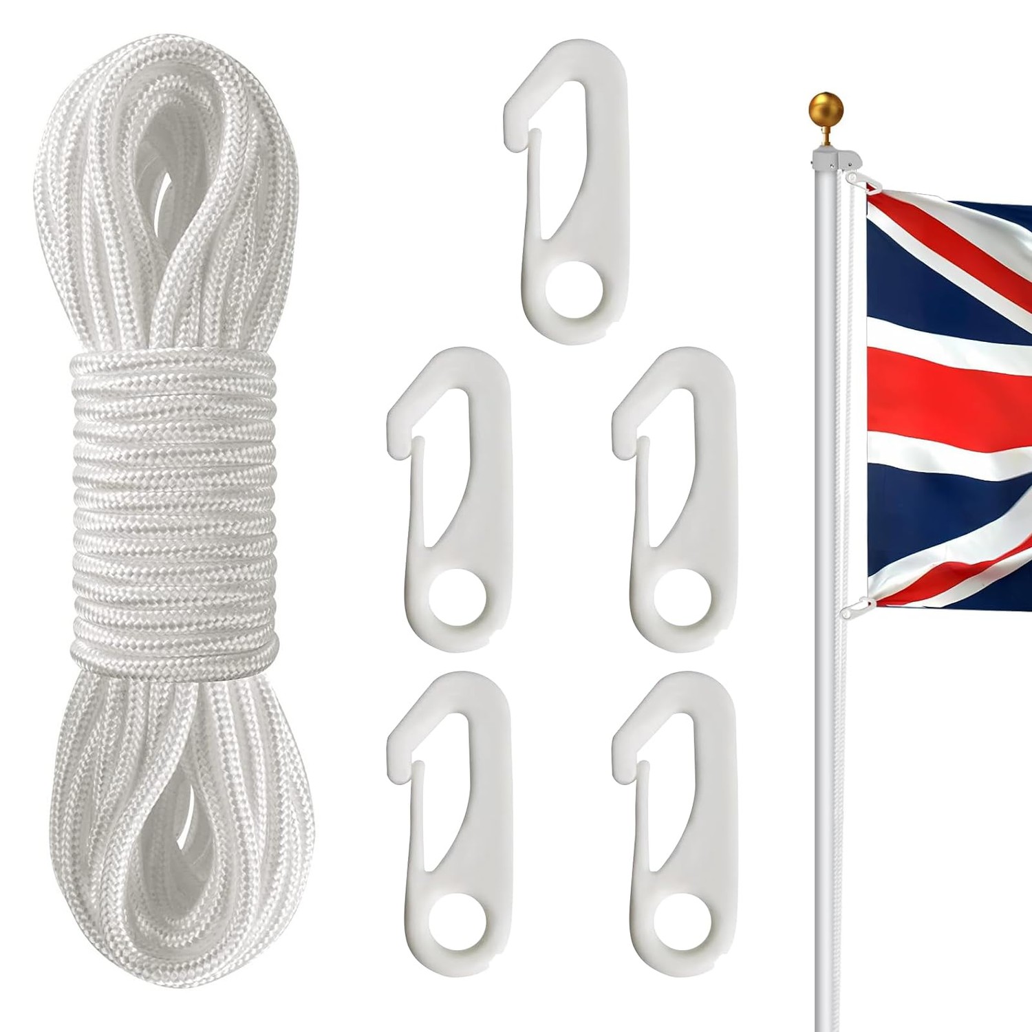 TANGHSE Nylon Flag Pole Rope with 5 Pcs Flag Clips, 15M/50FT 6mm Flag ...