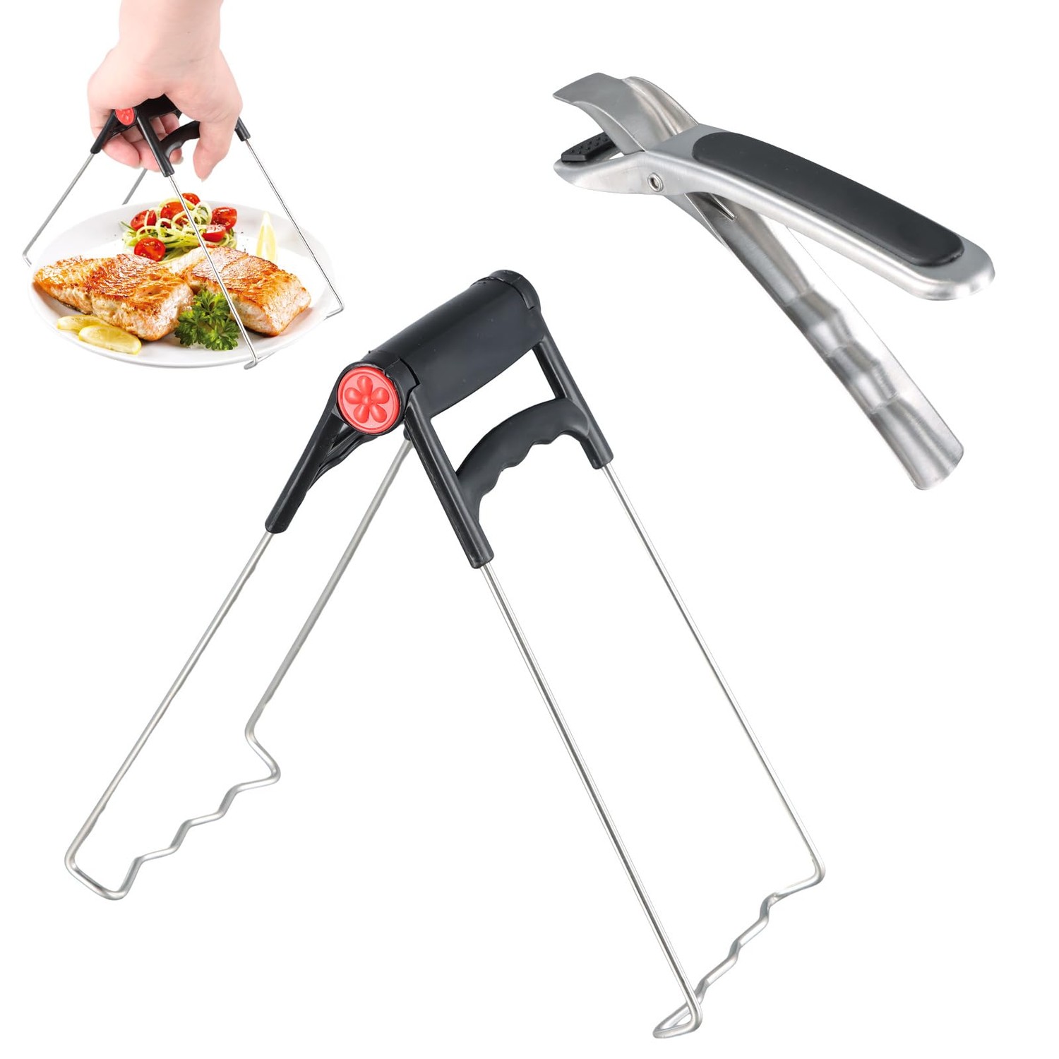 Anseom Pack of 2 Stainless Steel Bowl Clips Kitchen Foldable Hot Dish ...