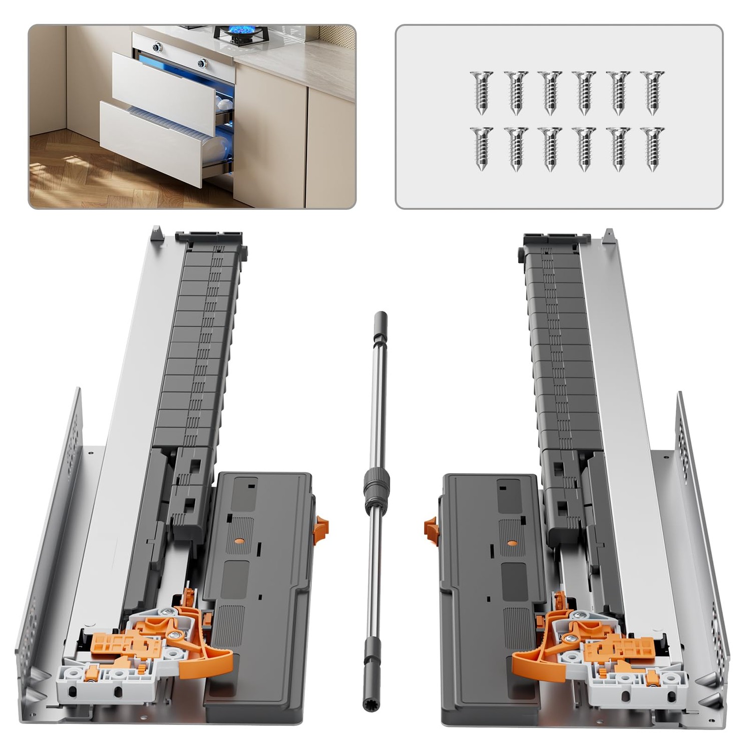 PHWALK Push to Open and Soft Close Undermount Drawer Slide 18 inch Dual ...
