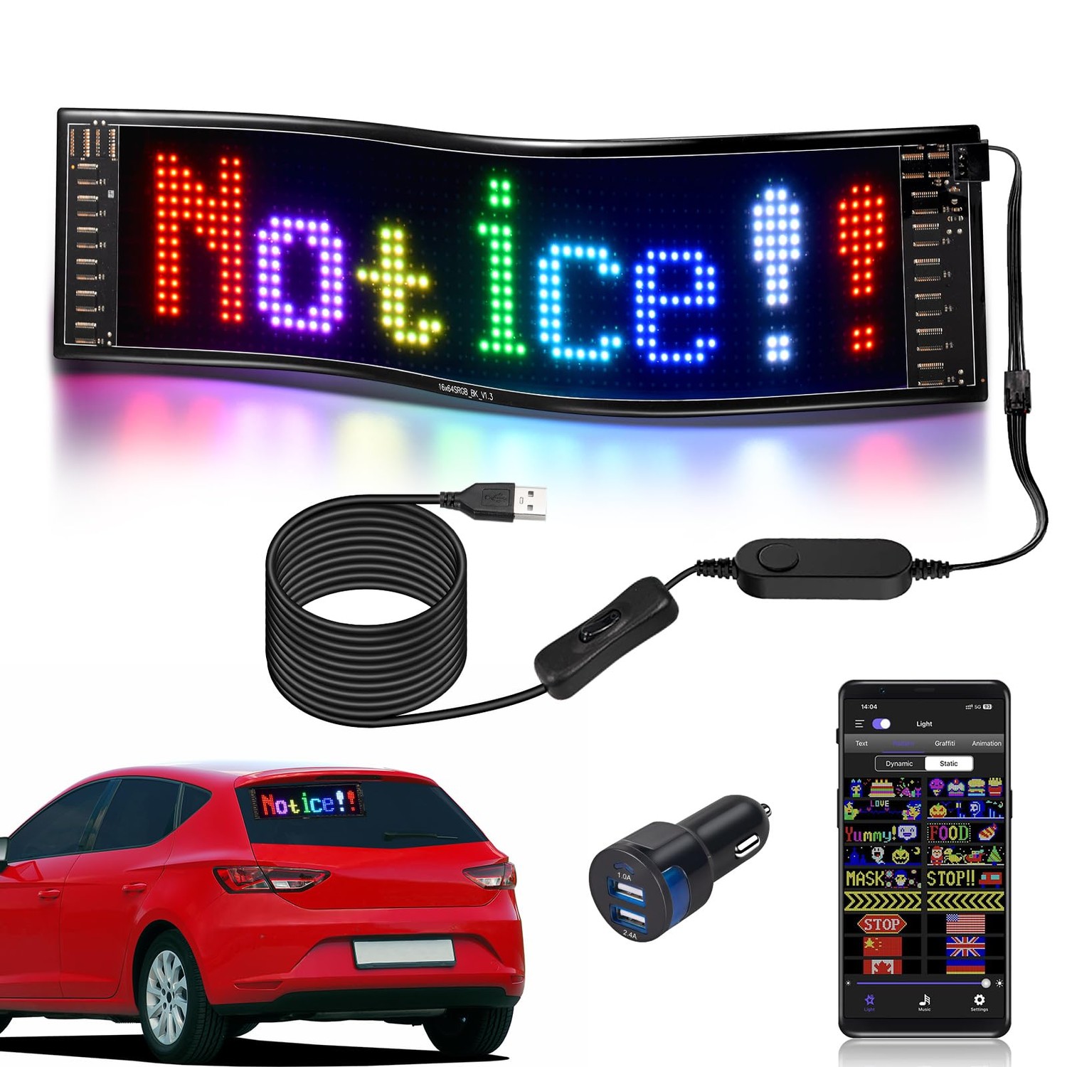 Programmable Car LED Sign, Bluetooth APP Control Flexible LED Matrix ...