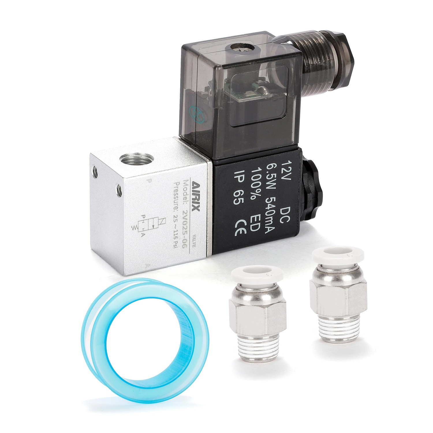 AIRIX 2V025-06 Pneumatic Solenoid Valve DC12V, 2 Way Normally Closed, 1 ...