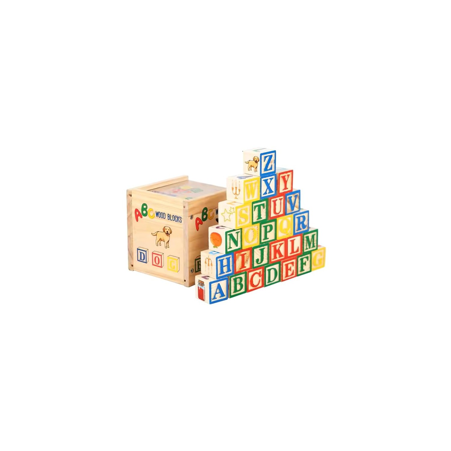 ABC/123/Shapes/Patterns 1-Inch Blocks Set With Storage Wooden Box (26 ...