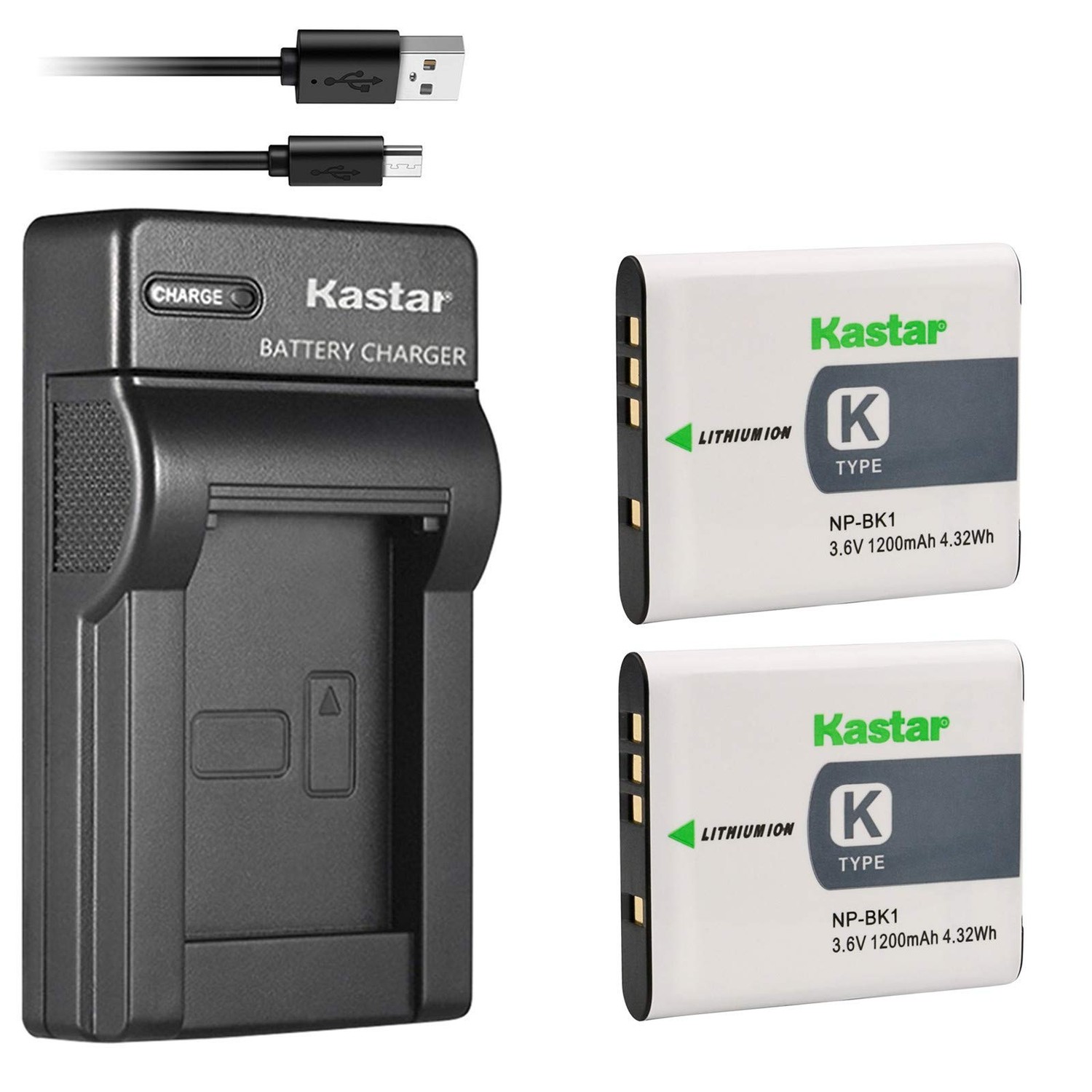 Kastar Battery (X2) & Slim USB Charger for Sony NP-BK1, NPBK1 and ...