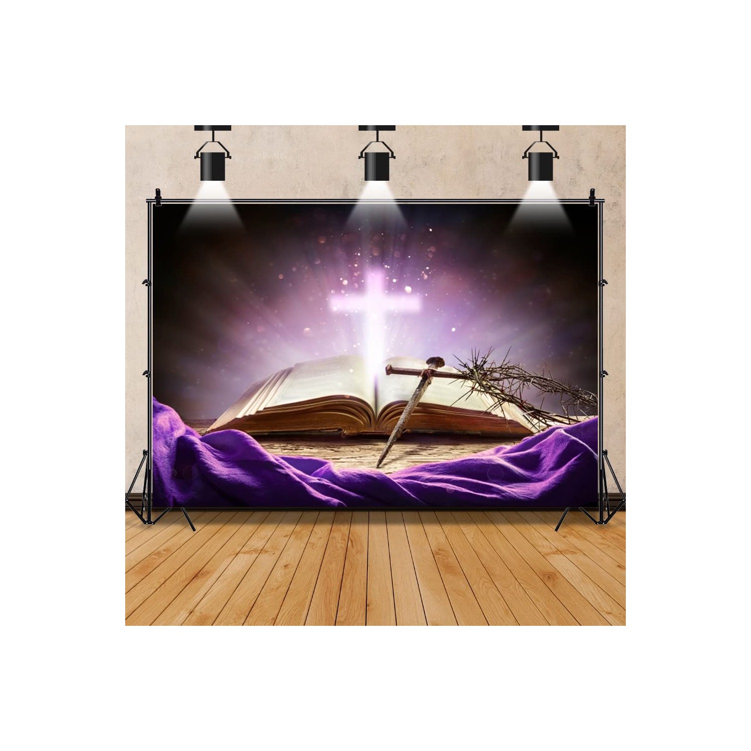 ZARROUEA 7x5ft Purple Jesus Christ Cross Photography Backdrop Glowing ...