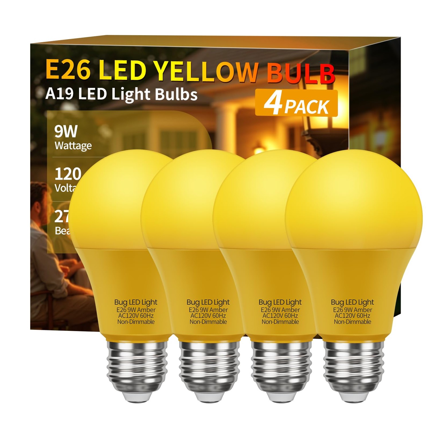 Roche Jaune Bug Light Bulbs for Outdoor - A19 9W Yellow Bug Lights for ...
