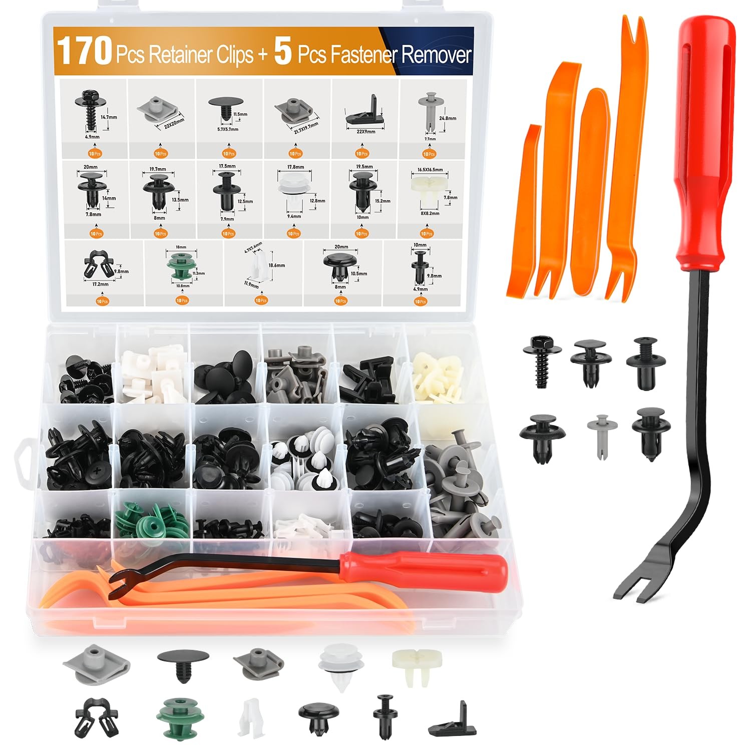 GOOACC 175Pcs Phillips Hex Head Sems & Push-Type Retainers with ...
