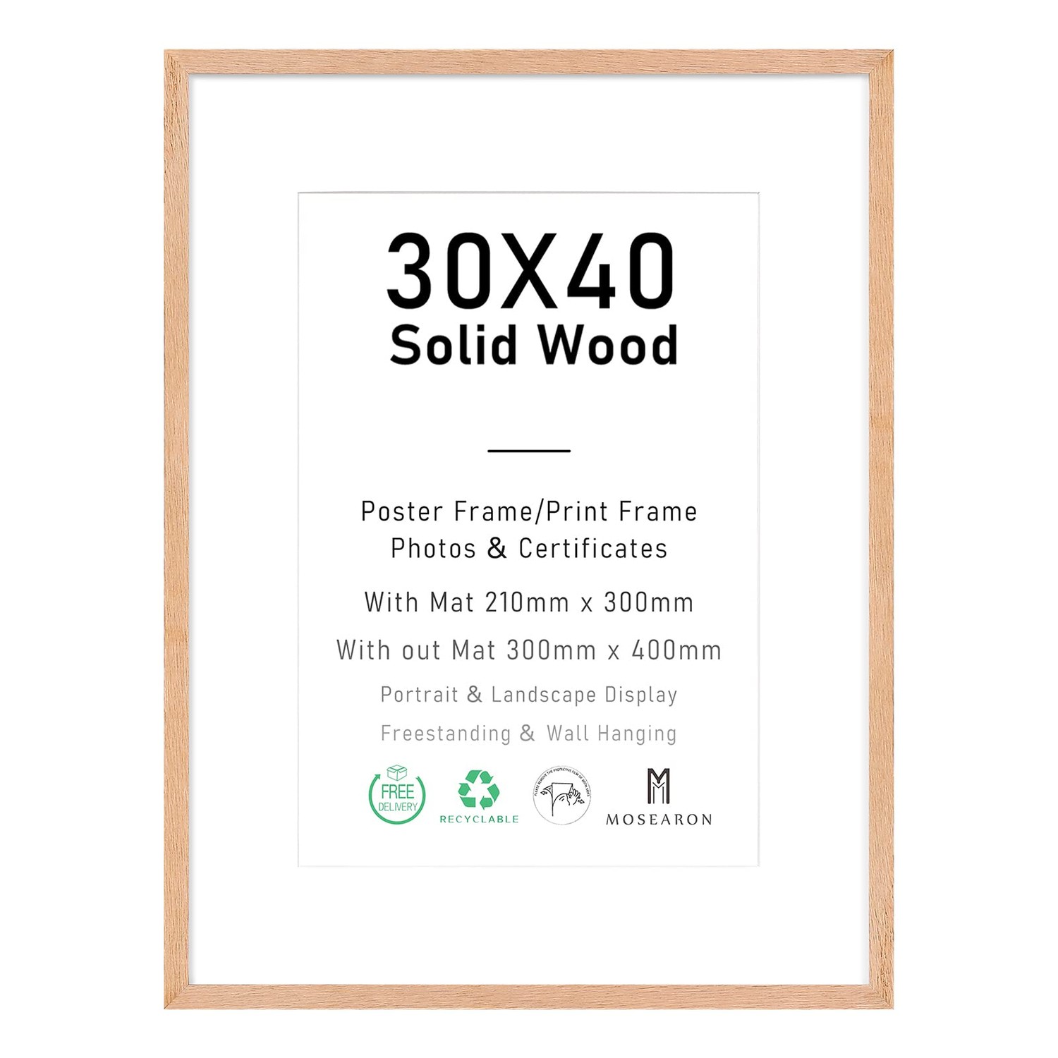 12x16 Certificate Picture Frame,OAK Wood Photo Frame with mount for A4 ...