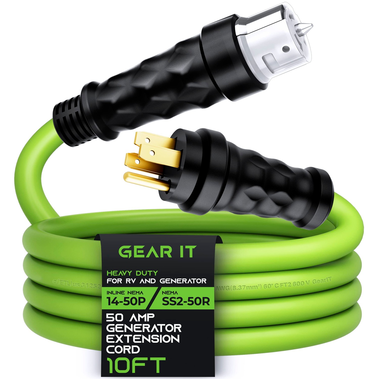 GearIT 50-Amp Generator Extension Cord (10 Ft) Inline NEMA 14-50P to ...