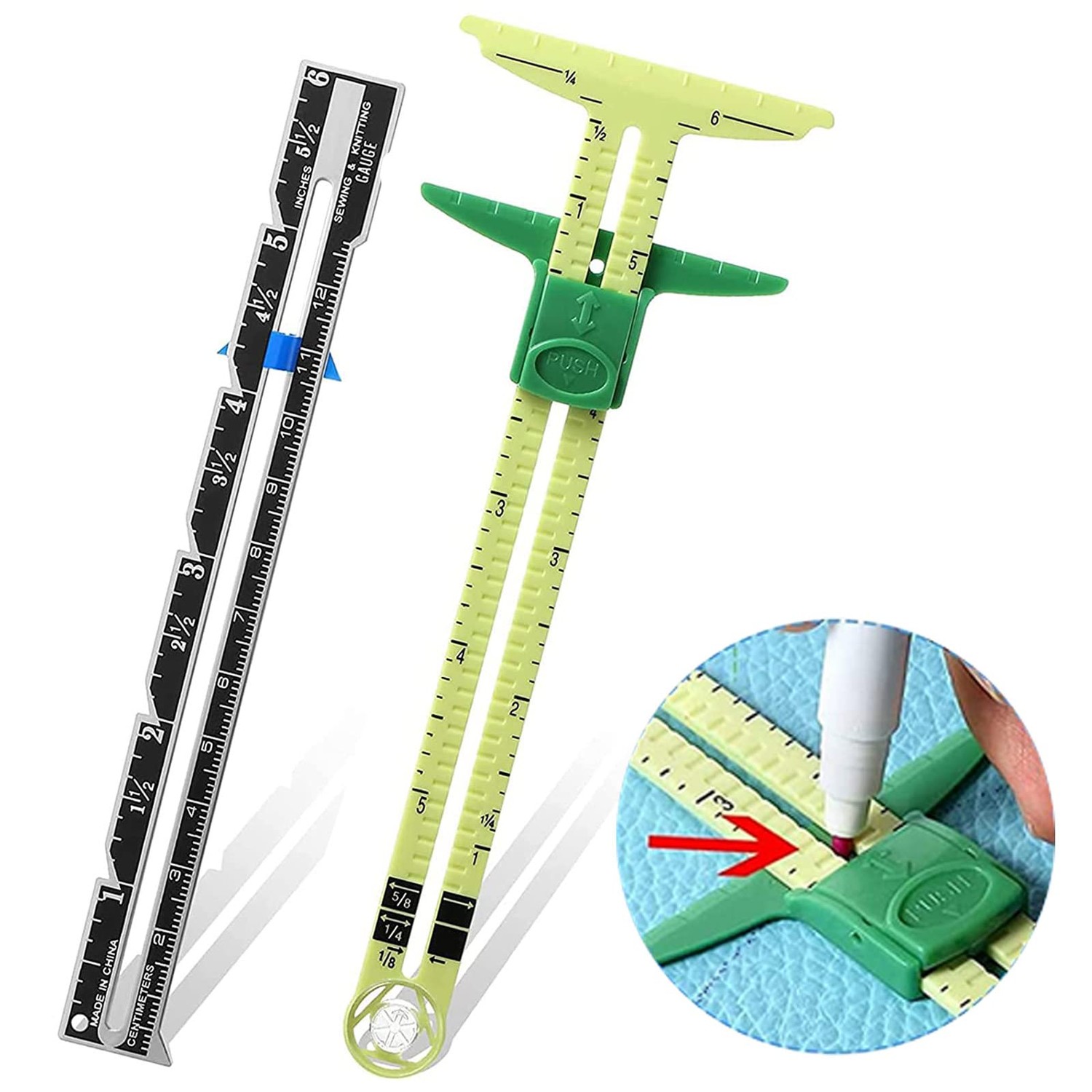 2 Pieces Sewing Gauge Measuring Tool 5-in-1,Nählineal Sliding Gauge ...