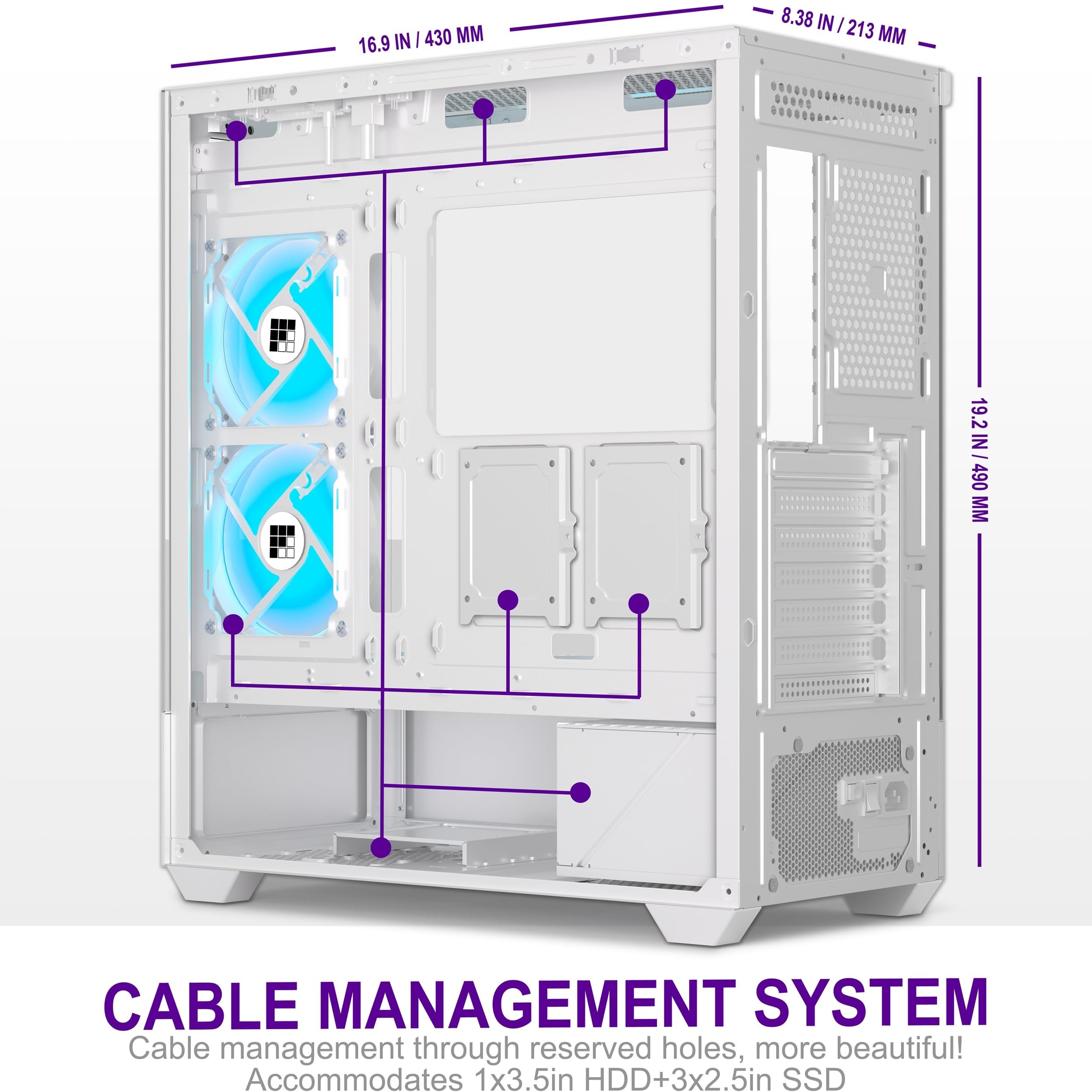 White Pc Case FOIFKIN ATX Mid-Tower PC Case - 5 Pre-Installed PWM ARGB ...