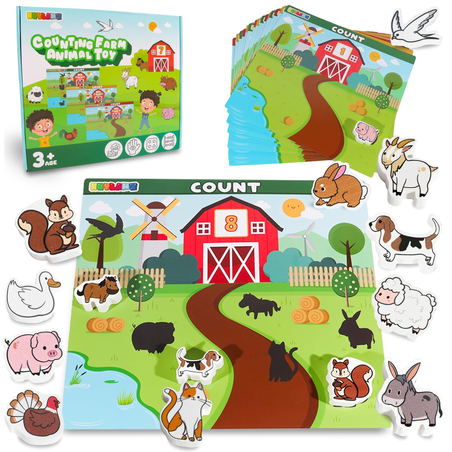Farm Animal Math Counting Activities Toy, Wooden Montessori Learning ...