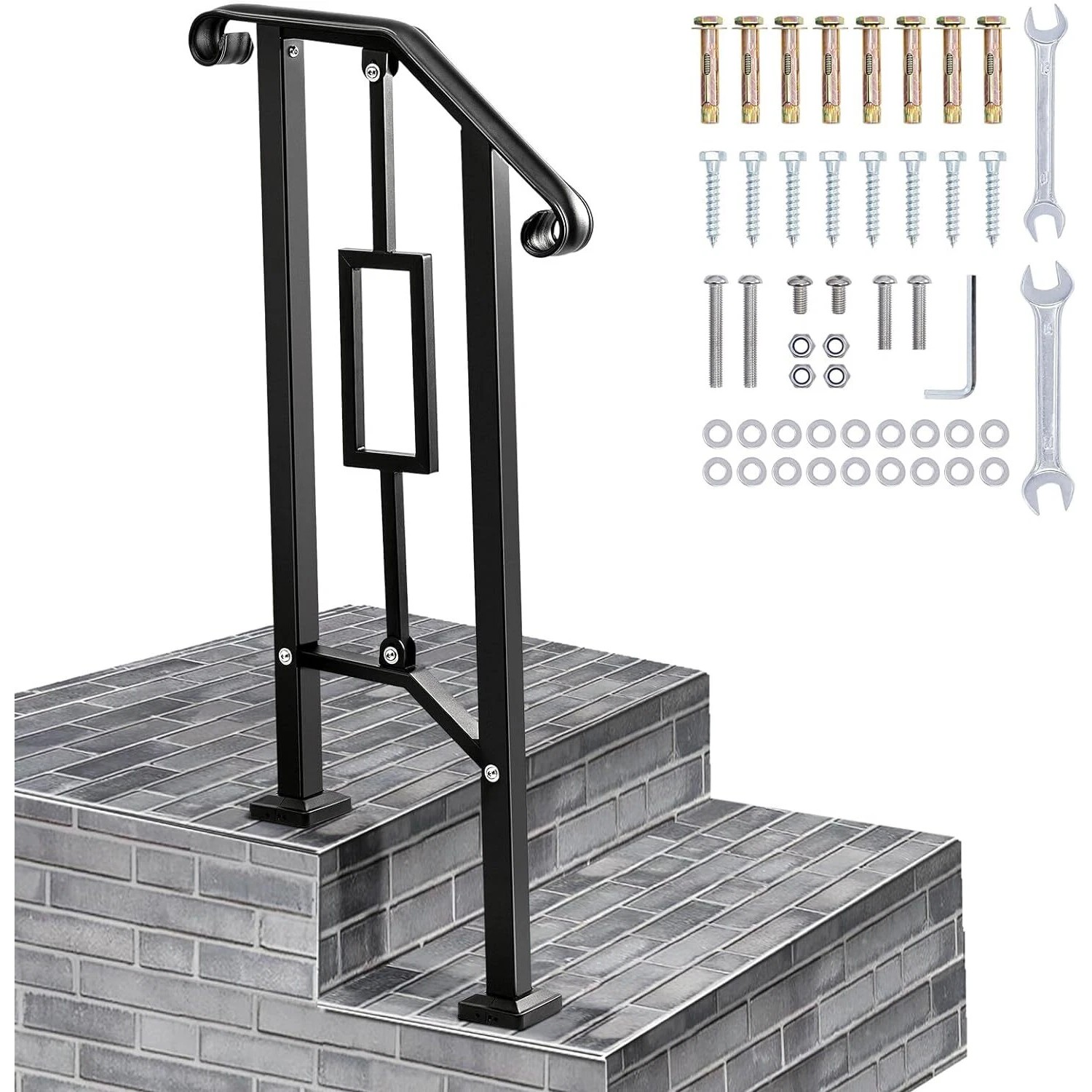 LMRSTOO Black Outdoor Handrails - Heavy Duty Double Post Railing Fits 1 ...