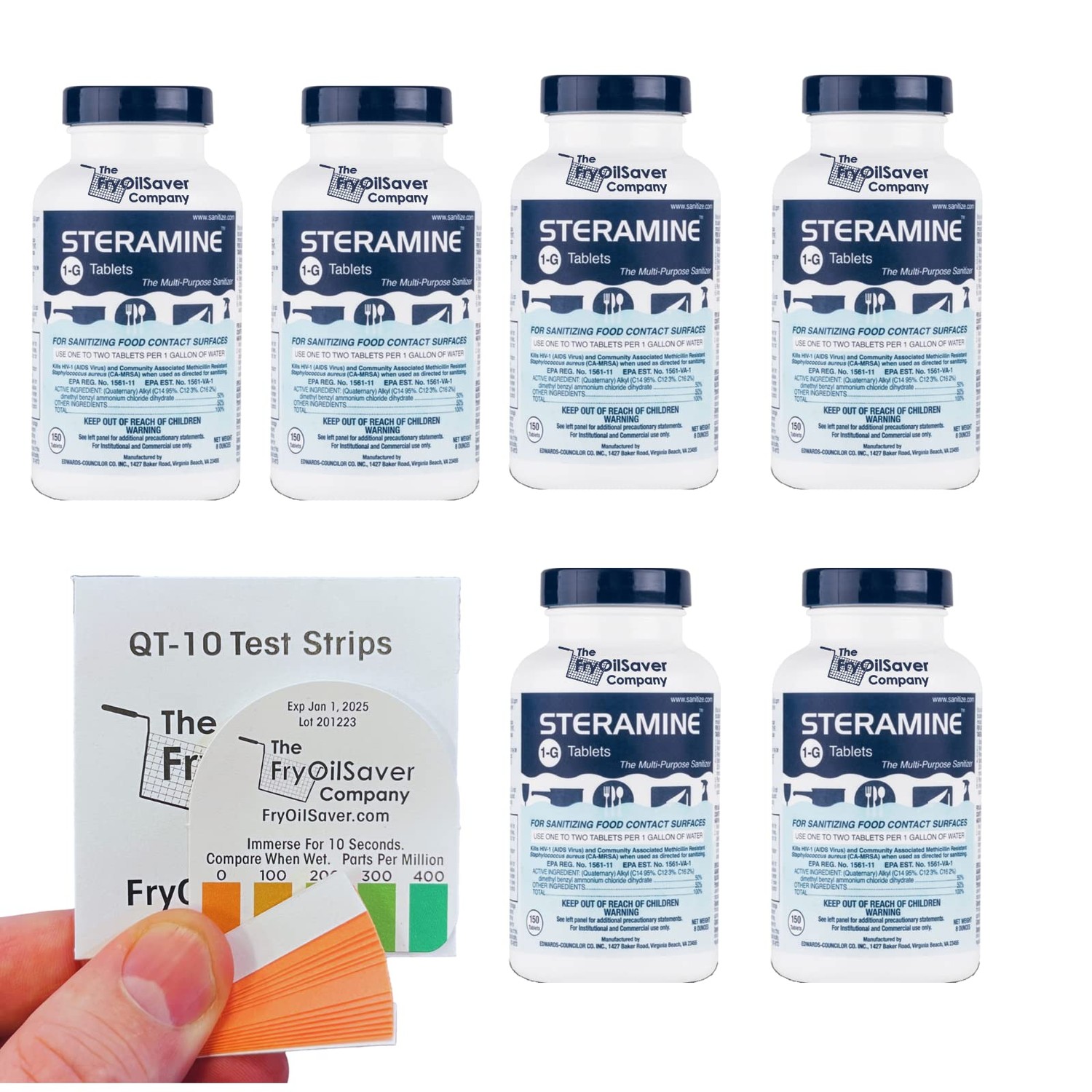 FryOilSaver Co. Sanitizing Kit, Steramine Sanitizing Tablets and QT-10 ...