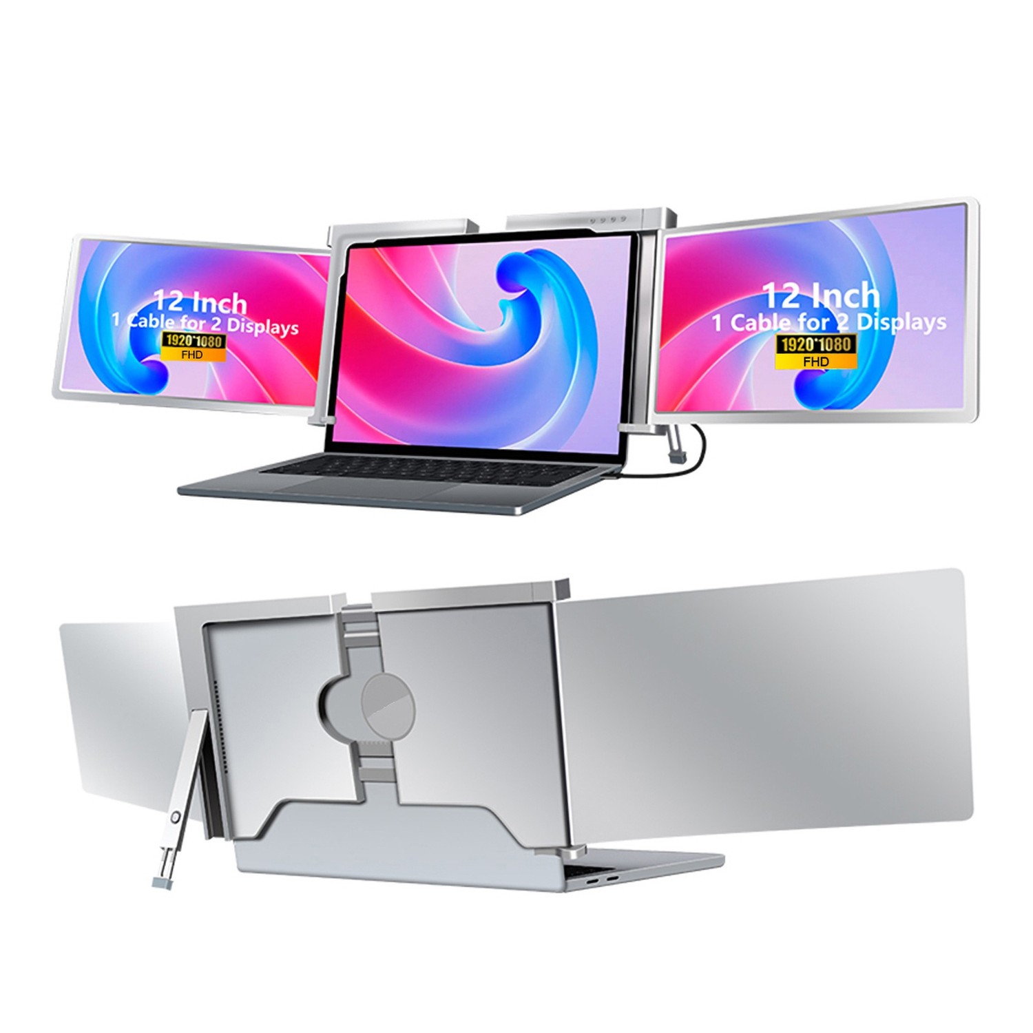 12 inches Laptop Expansion Screen FHD Portable Tri-screen Monitor with ...