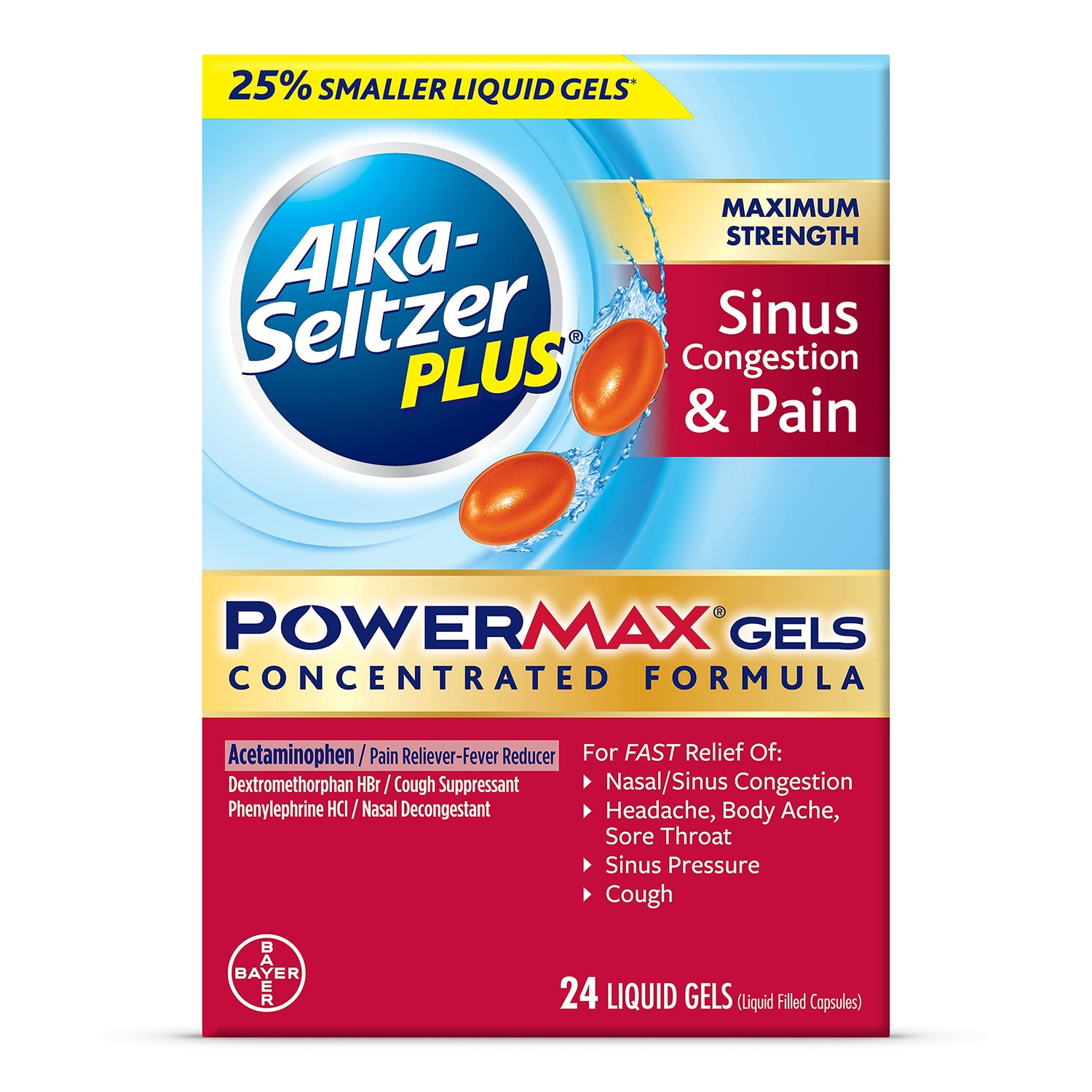 Alka-Seltzer Plus Maximum Strength PowerMax Sinus Congestion and Pain ...