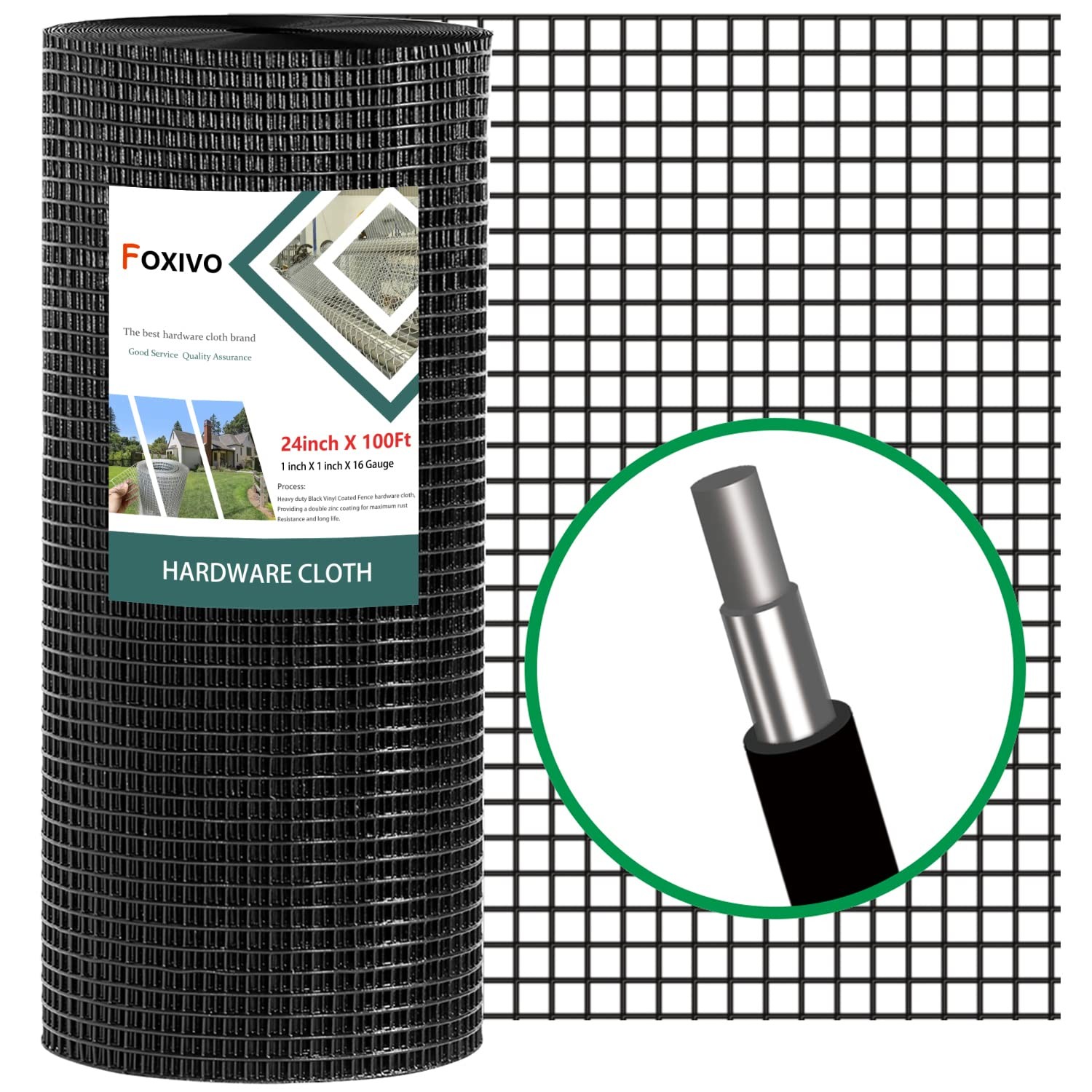 FOXIVO Black Hardware Cloth 1 inch × 1 inch Vinyl Coated Wire mesh 24 ...