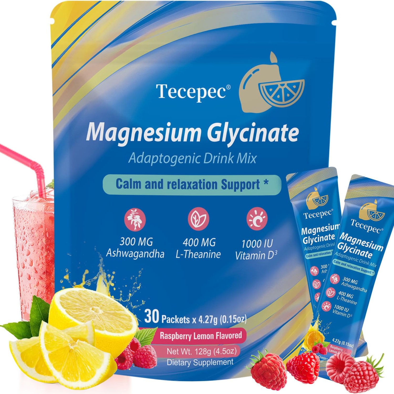 Powdered Drink Mix with Magnesium Glycinate, L-Theanine, Ashwagandha ...