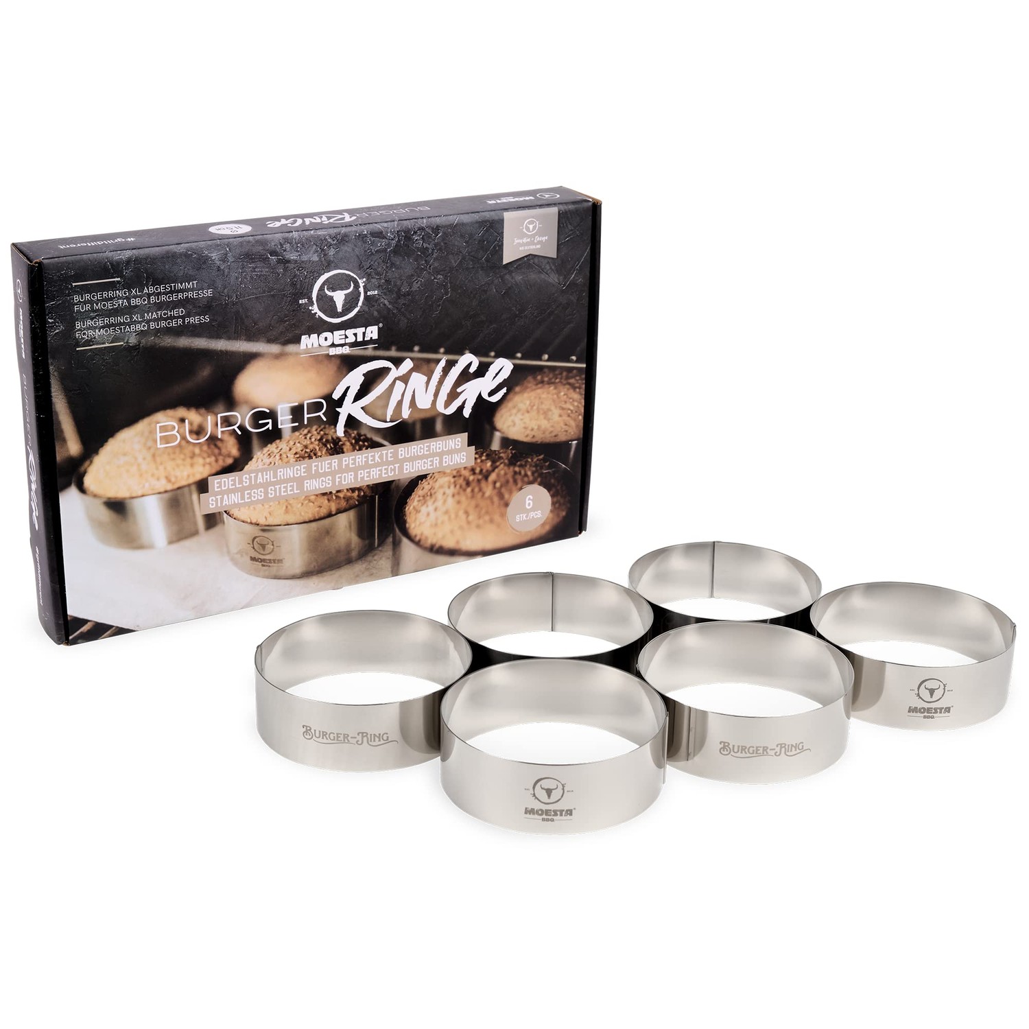 Moesta-BBQ 10376 Burger Rings Set of 6 100% Stainless Steel (Size XL ...