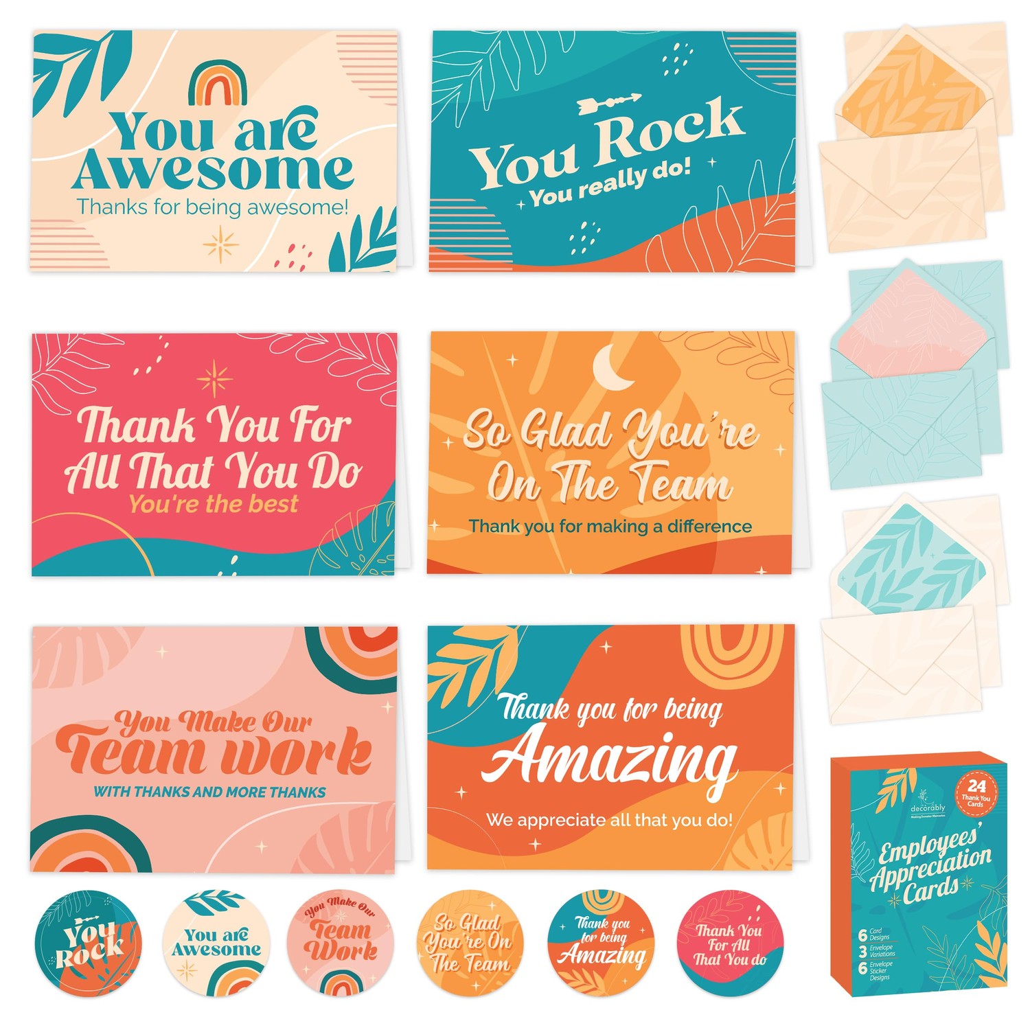 24 Pack Employee Appreciation Cards with Envelopes & Stickers - 6 ...