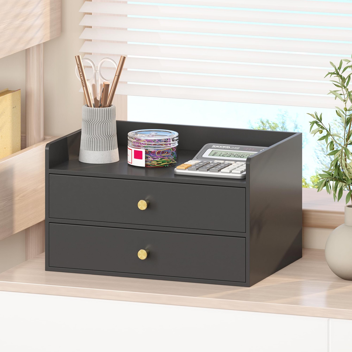 Bamboo Desk Organizer with Drawers Wooden Desktop Storage Drawers for ...