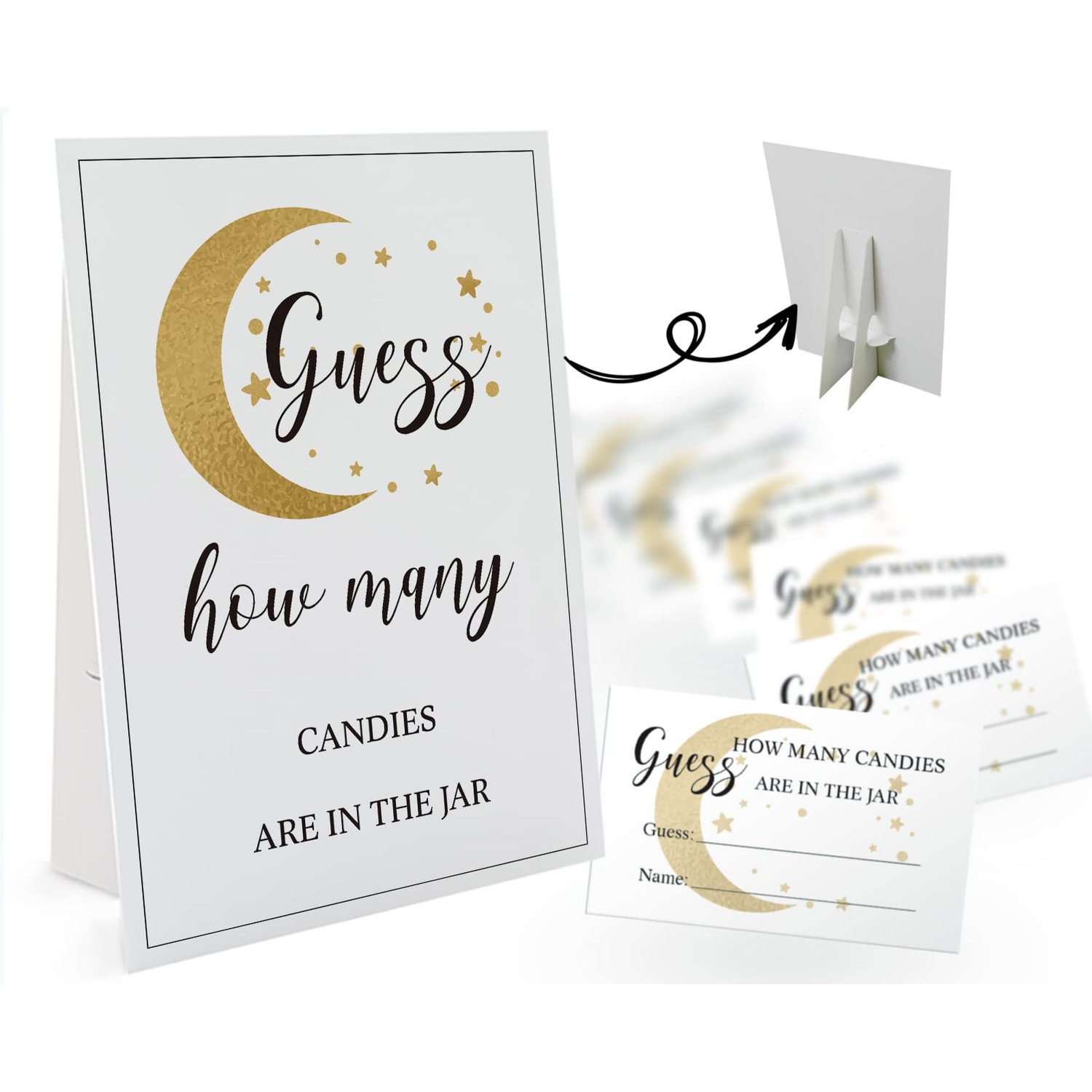 Candy Guessing Game Cards-1 Sign 8x11" and 50 Cards, Golden Moon Guess ...