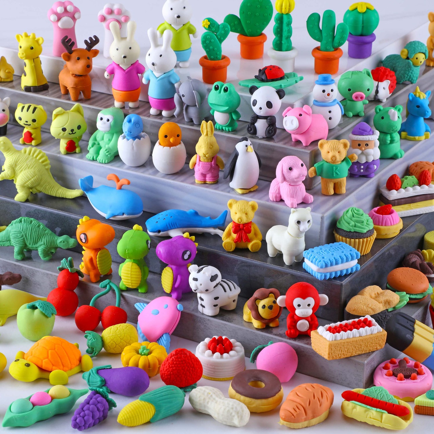 100 Pack Animal Erasers for Kids, Desk Pets for Kids Classroom, 3D Bulk ...