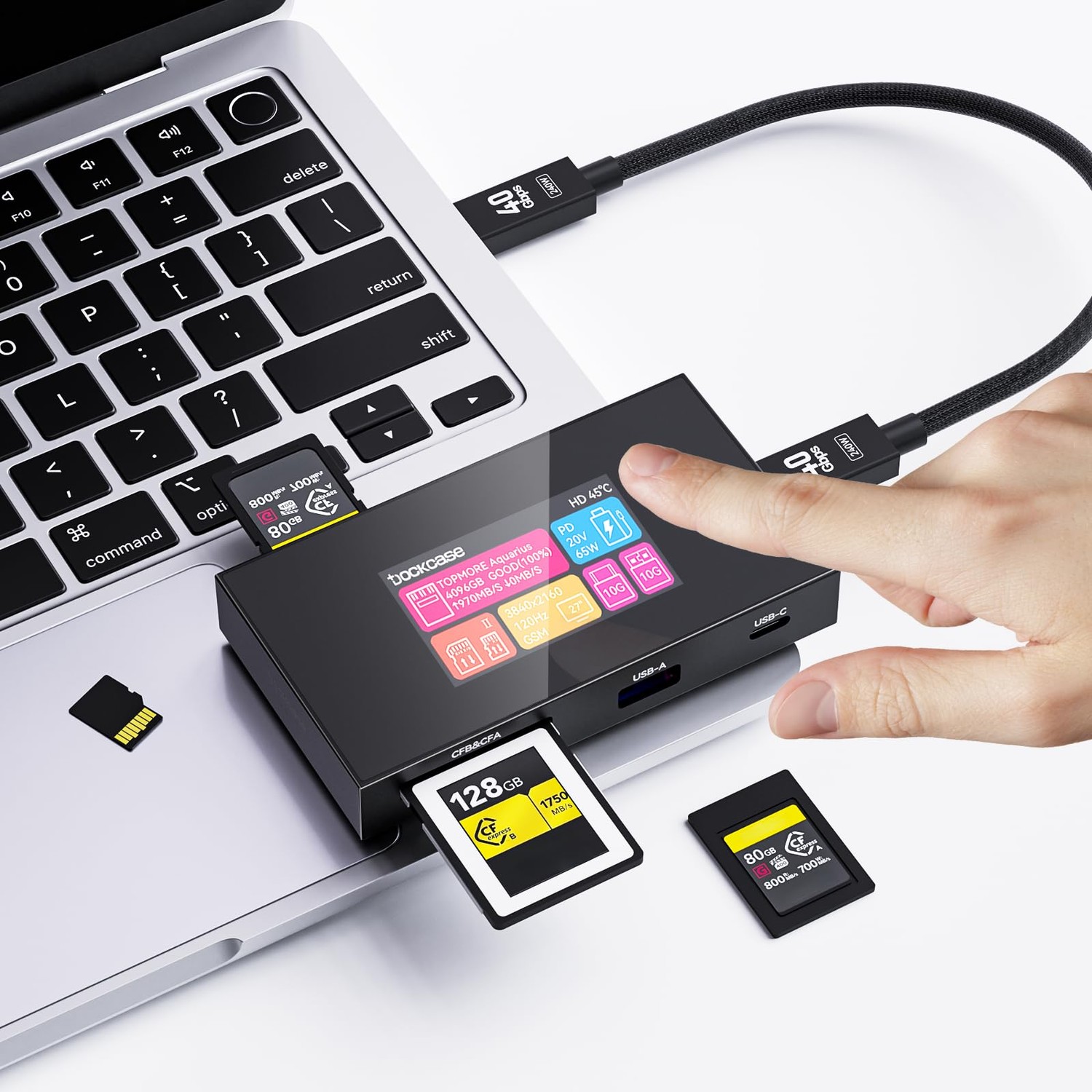 DOCKCASE Smart USB C Hub 8-in-1 Studio with Dynamic Touch Interaction,10Gbps CFexpress Type A ...