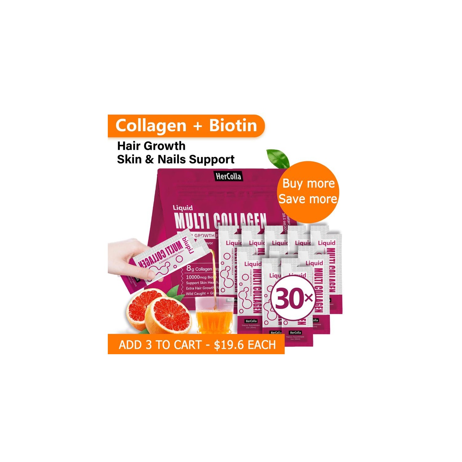 HerColla Multi Collagen Glow Shot with 8g Collagen Peptides(Type I II ...