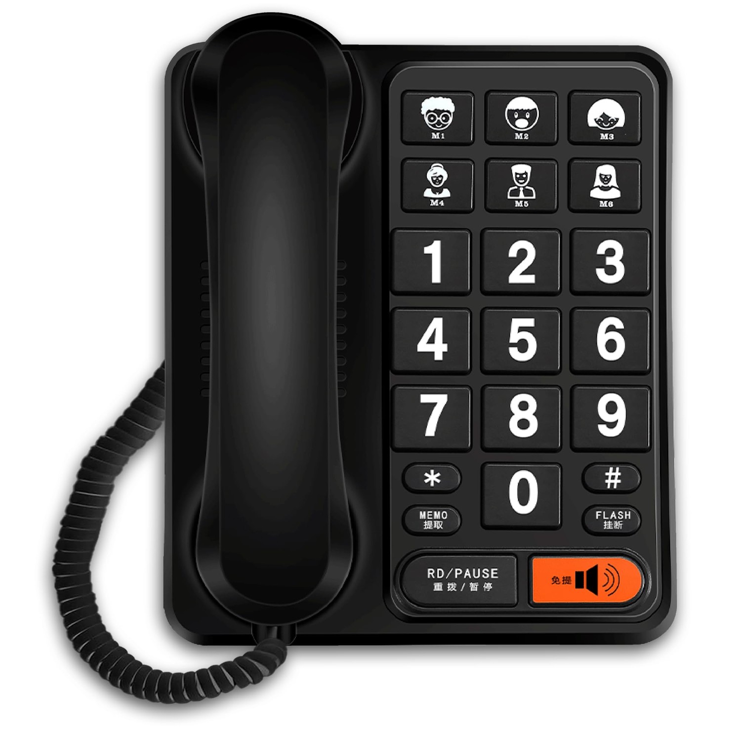 EZclicker Big Button Telephone (Black) Loud Corded Landline Phone for ...