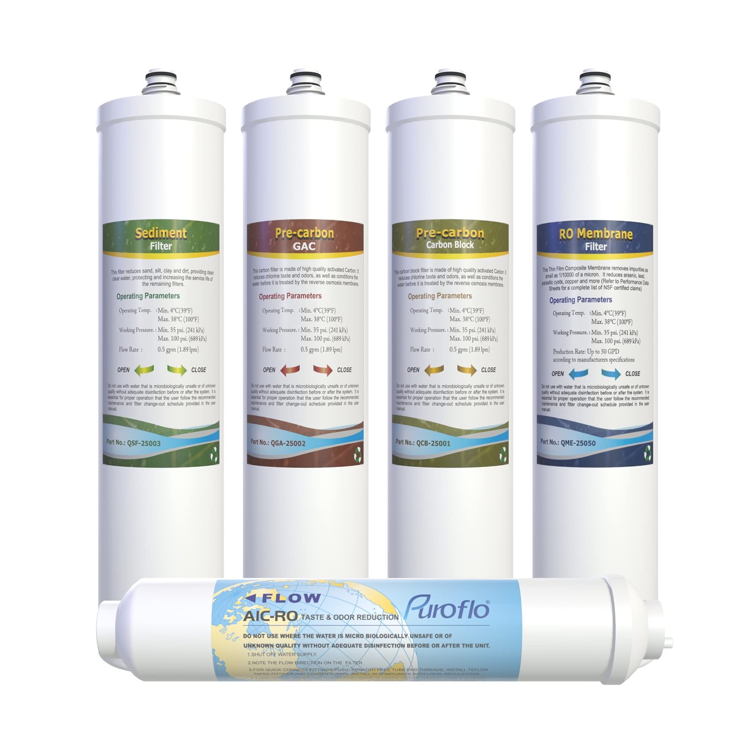 Puroflo ProQ-550 Reverse Osmosis Filters 1Year Set, 5 Stage Reverse ...