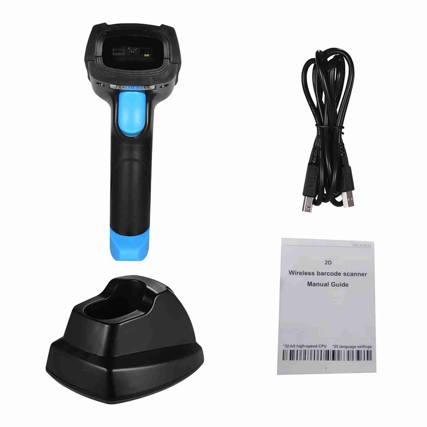 Handheld 1D 2D QR Wireless Barcode Scanner Bar Reader with USB Cradle ...