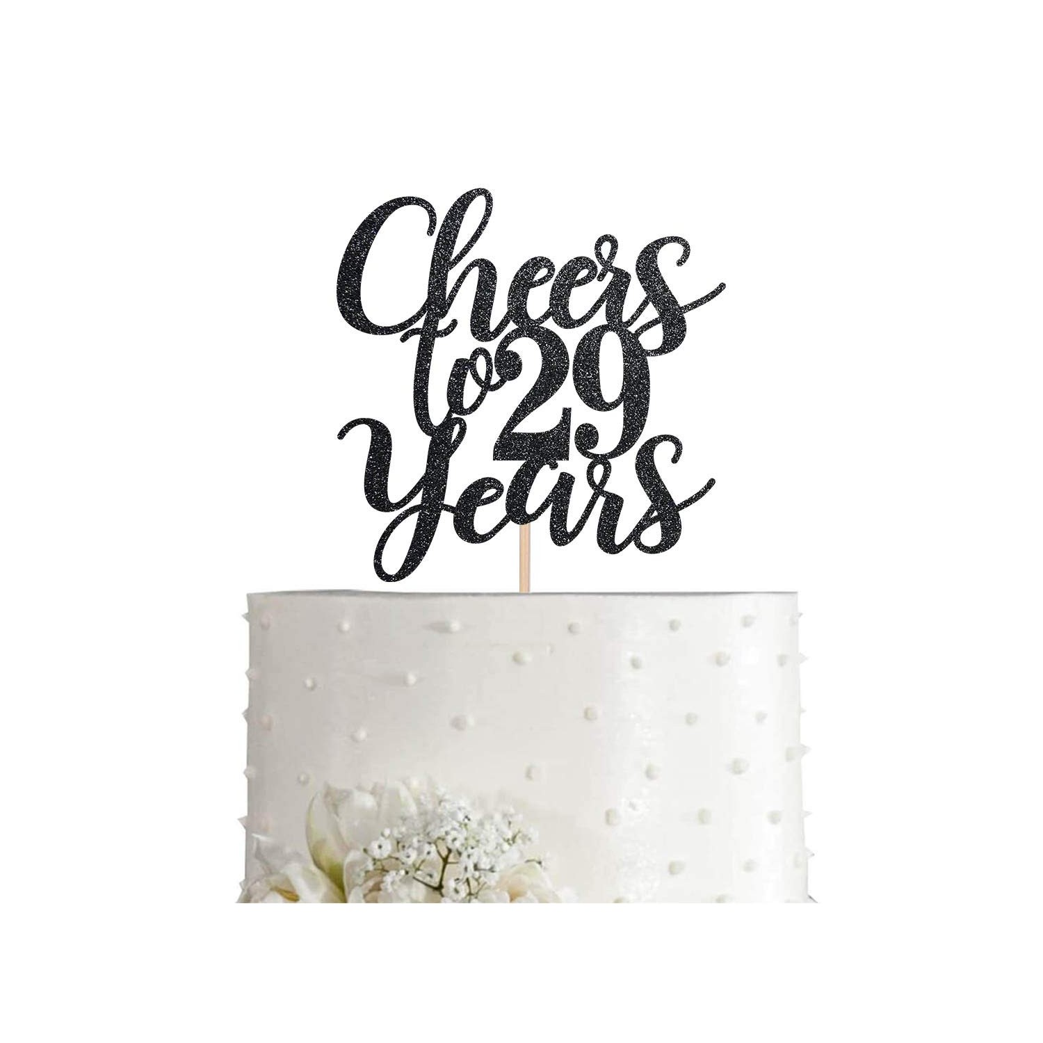 29 Black Glitter Happy 29th Birthday Cake Topper, Cheers to 29 Years ...