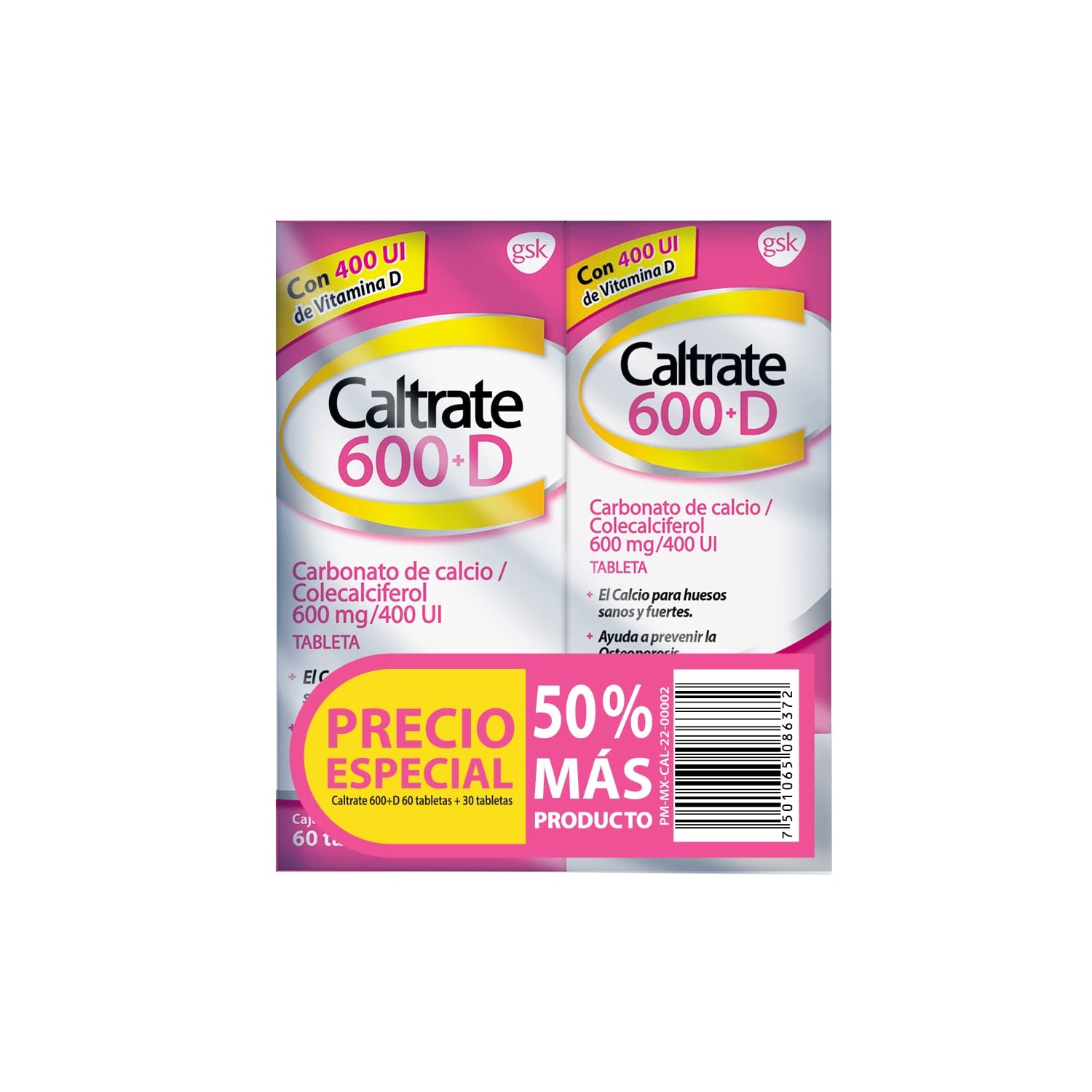 Caltrate Suplemento de Calcio 600 +D 600mg / 400 UI 2 Pack de 60 ...