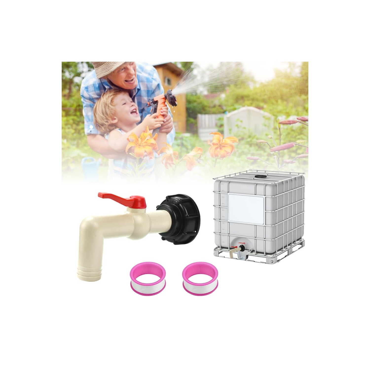 DOUSELLA 1 Inch IBC Outlet Tap with Hose Nozzle 32 mm Ball Outlet Valve ...