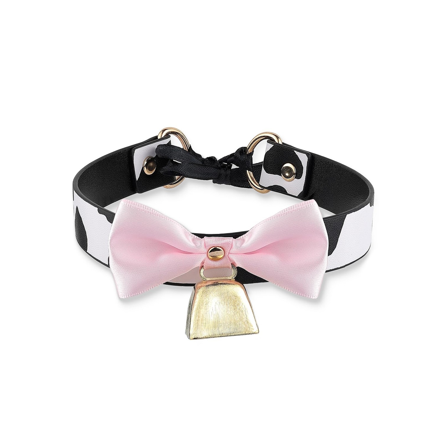 paloli Basic Cow Print Bell Collar Choker Necklace for women (Pink Bow ...
